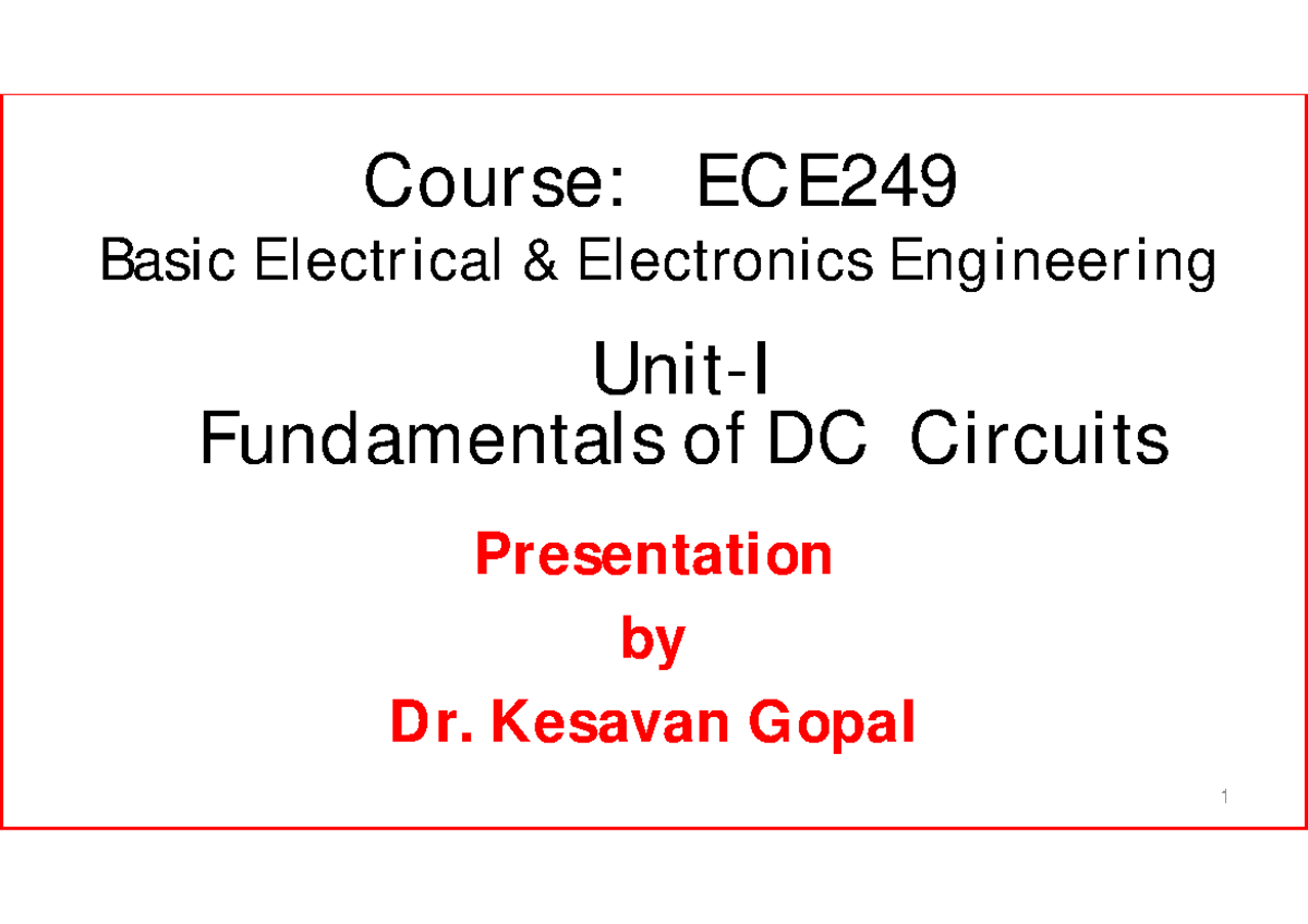 7. Fundamentals of DC Circuits - Course: ECE Basic Electr ical ...