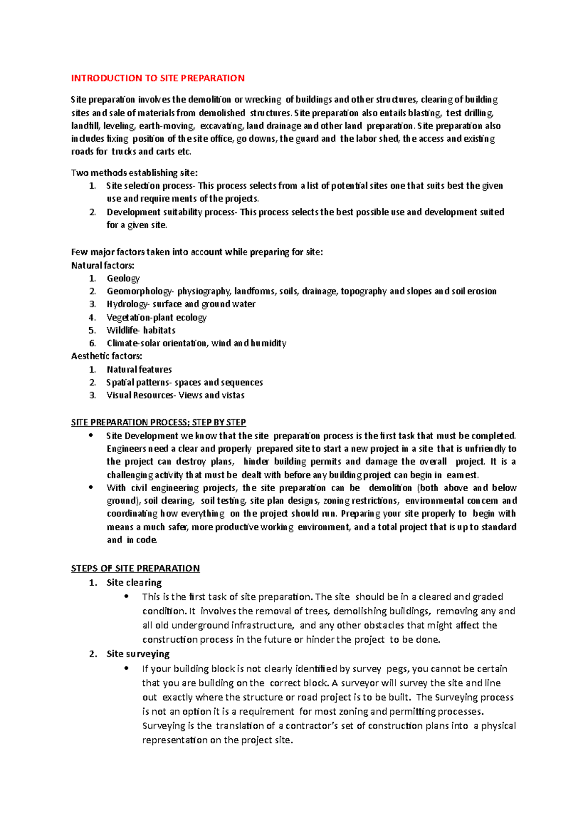nota chapter 4 a - INTRODUCTION TO SITE PREPARATION Site preparation ...
