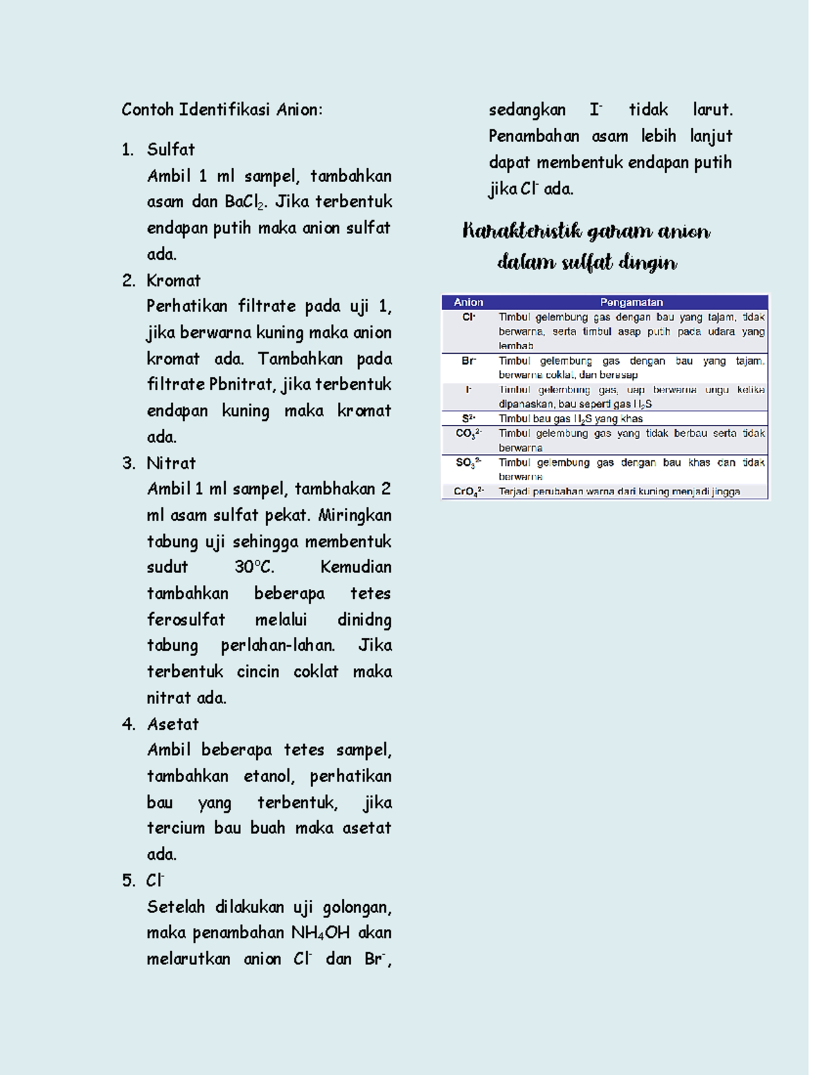 Rangkuman kimia analisis-5-6 - Contoh Identifikasi Anion: Sulfat Ambil ...