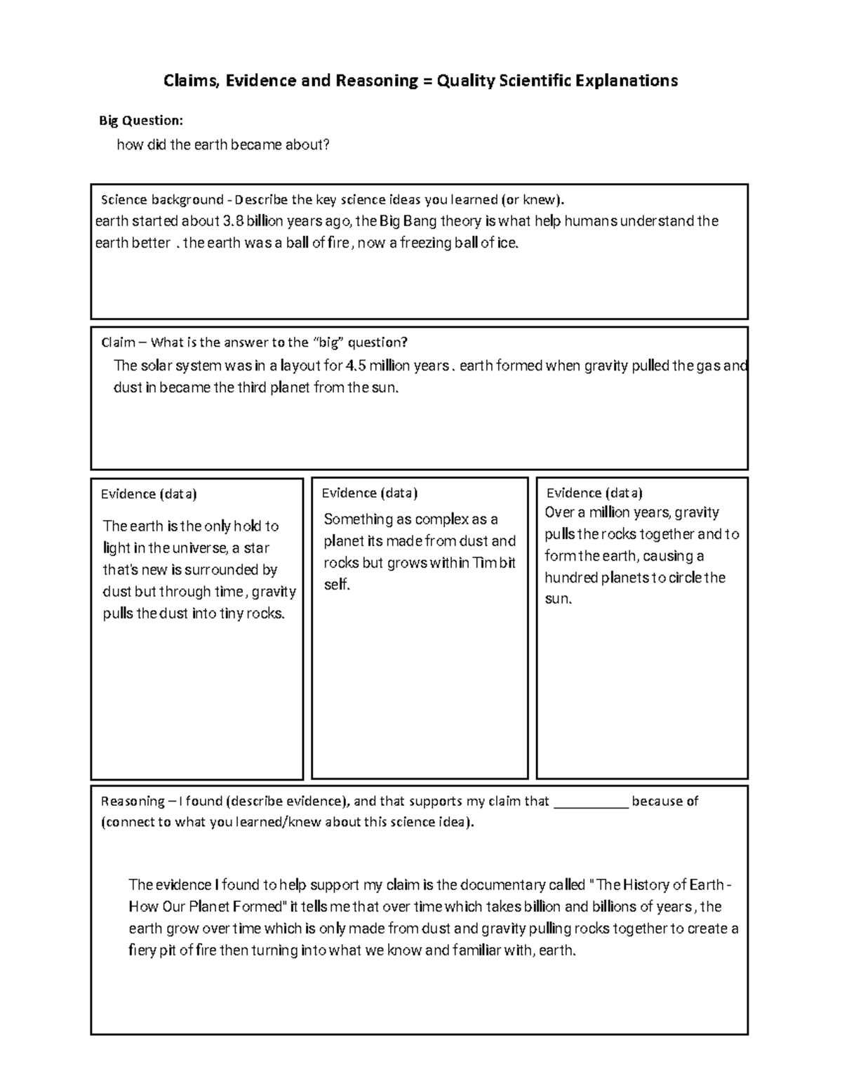 Kami Export - CER Template - Claims, Evidence and Reasoning = Quality ...