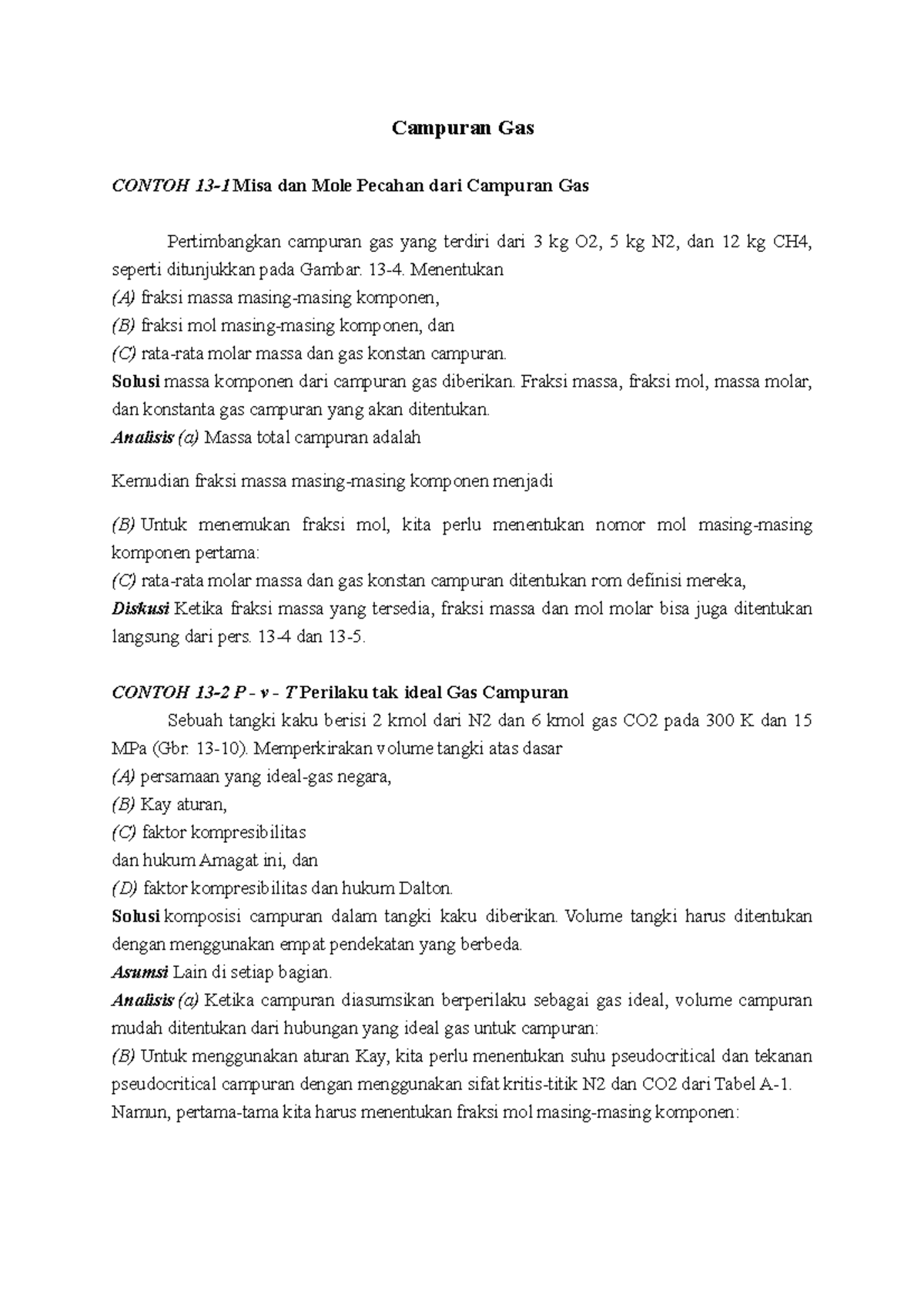 Campuran Gas - Contoh Tugas Ringkasan - Campuran Gas CONTOH 13-1 Misa ...