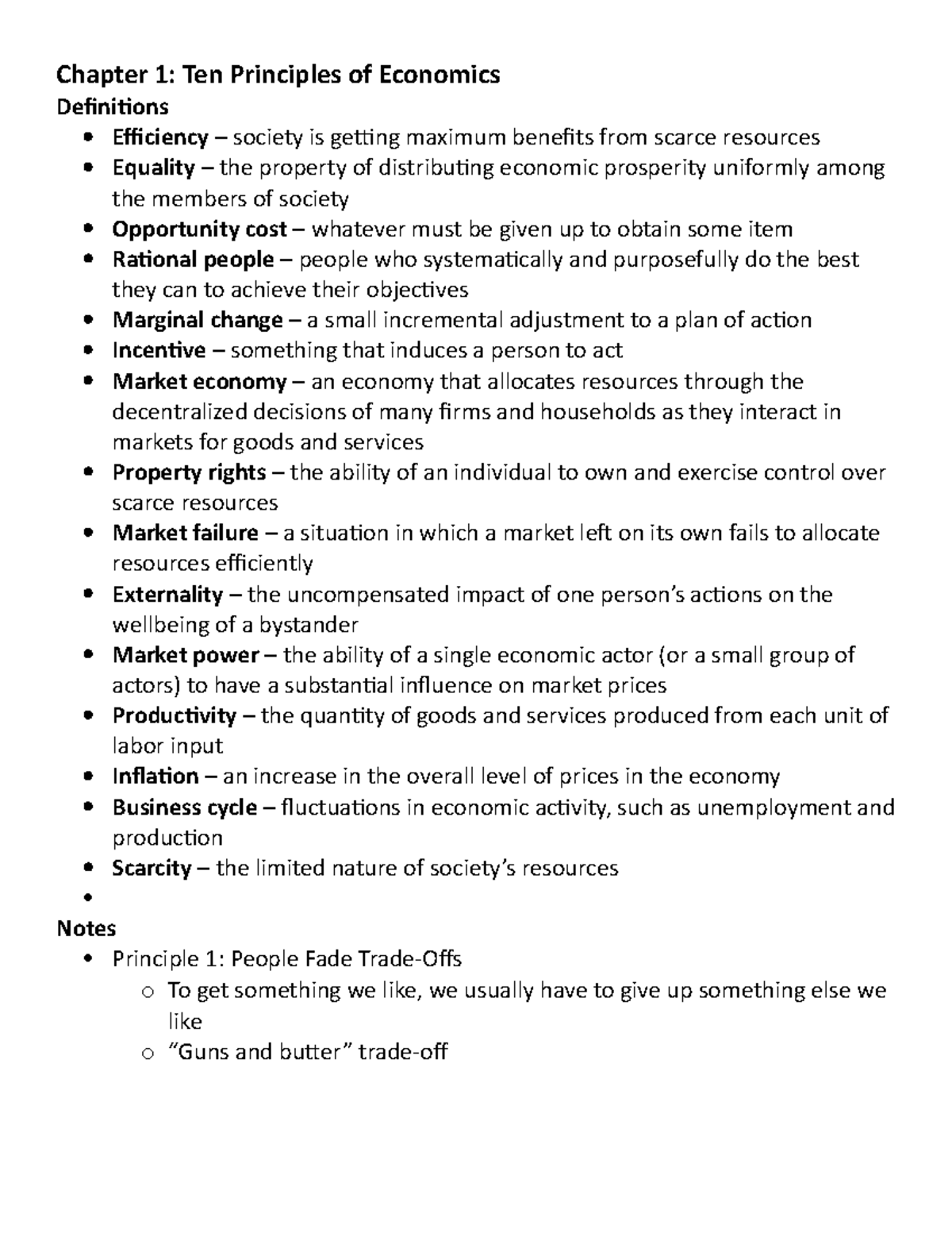 Chapter 1 notes - Chapter 1: Ten Principles of Economics Definitions ...