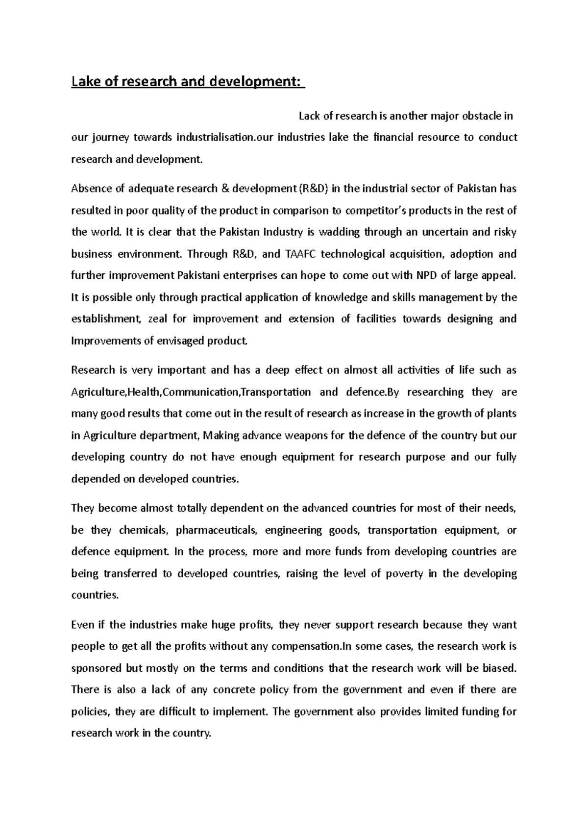 Lack of research and development in industrial sector of Pakistan ...