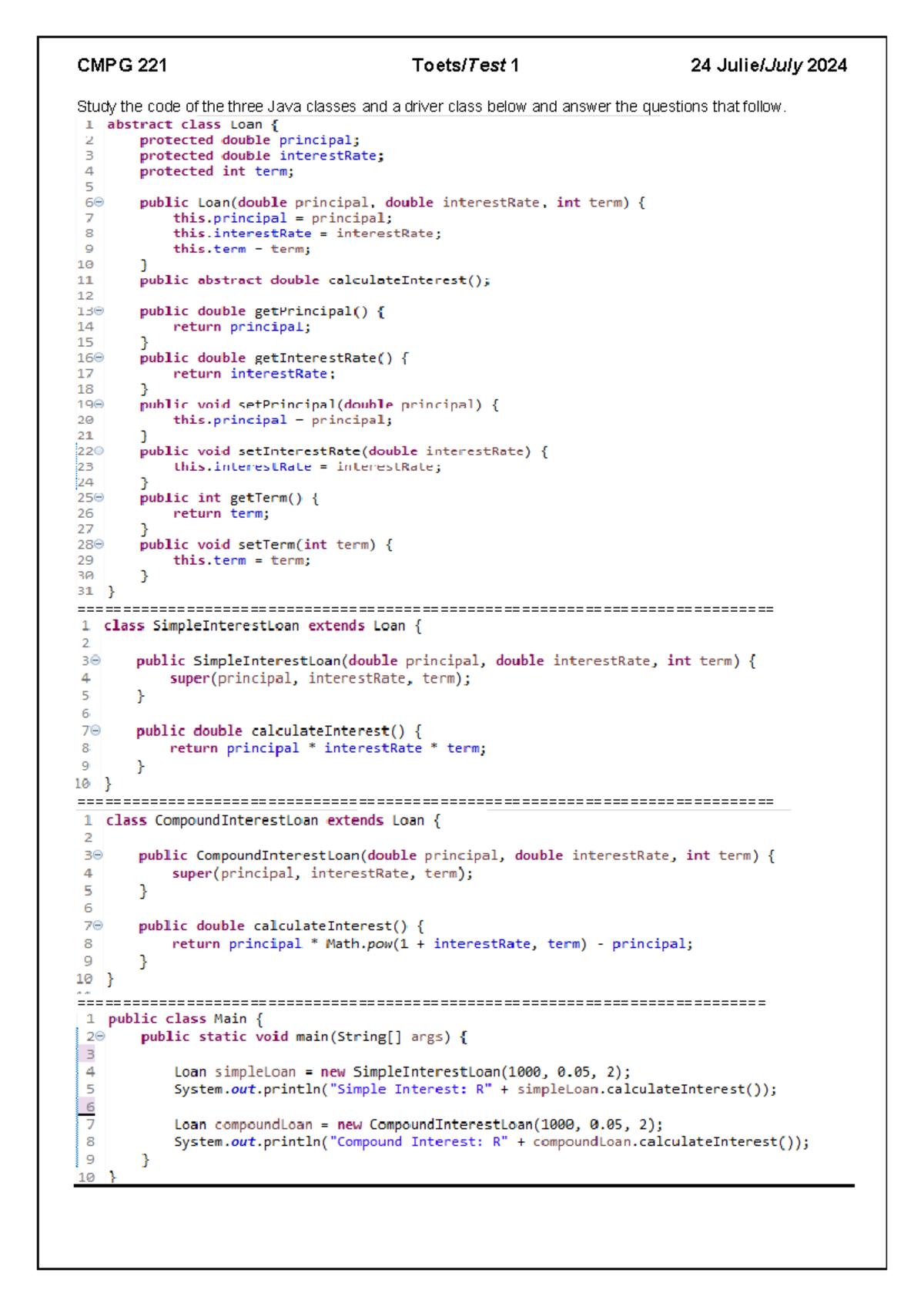 CMPG221 2024 Toets 1b MEMO - CMPG 221 Toets/Test 1 24 Julie/July 2024 ...