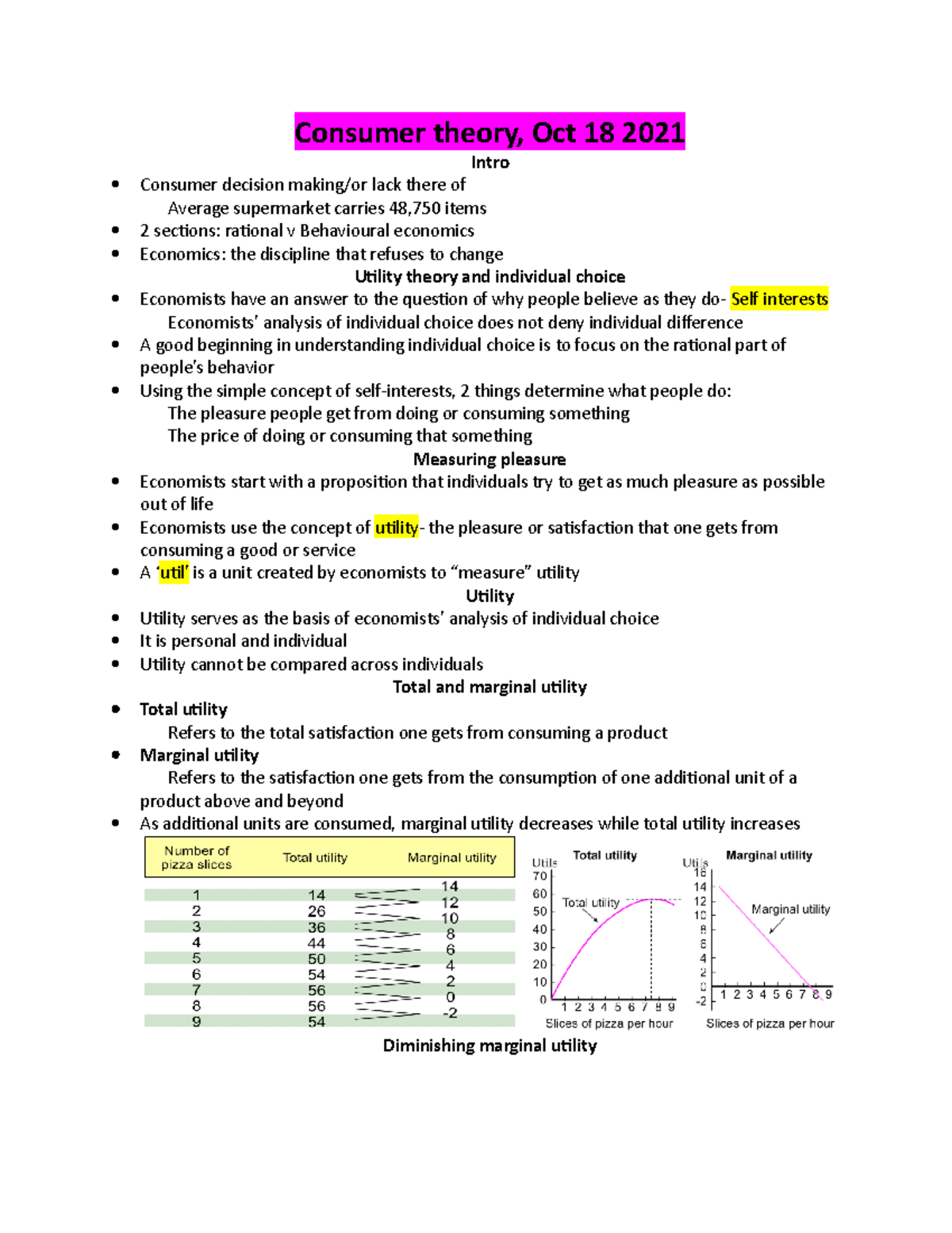 Econ week 5 Consumer theory - Consumer theory, Oct 18 2021 Intro ...