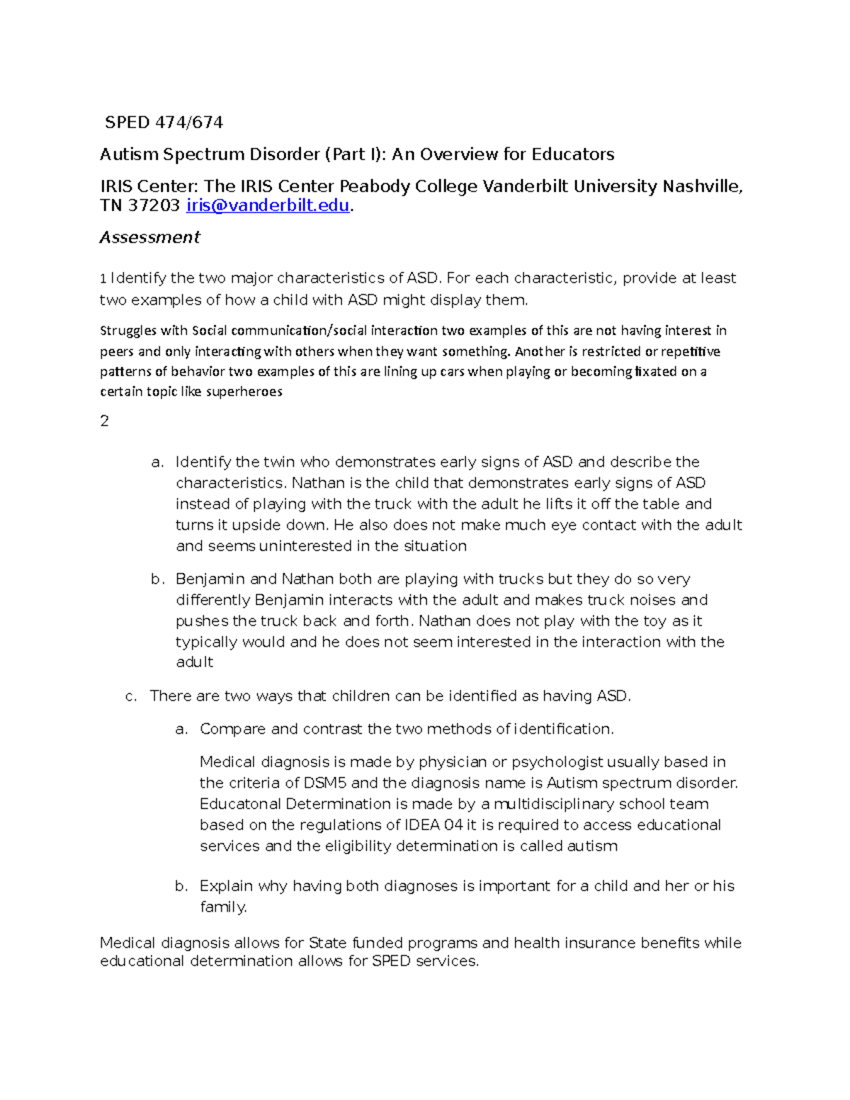 ASD ASSessment module - SPED 474/ Autism Spectrum Disorder (Part I): An ...