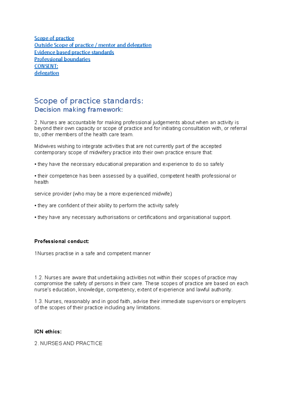 Standards for practice for exam responses - Scope of practice Outside ...