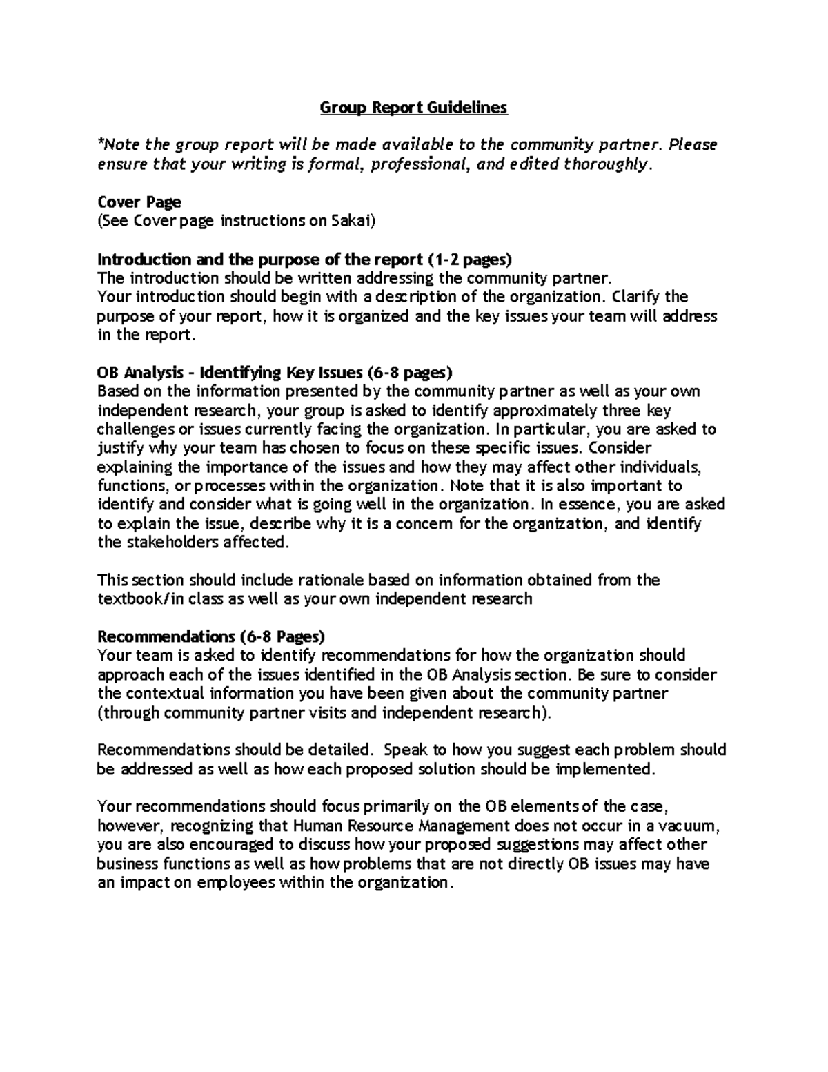 Group Report Guidelines (MGMT2400F21) - Group Report Guidelines *Note ...