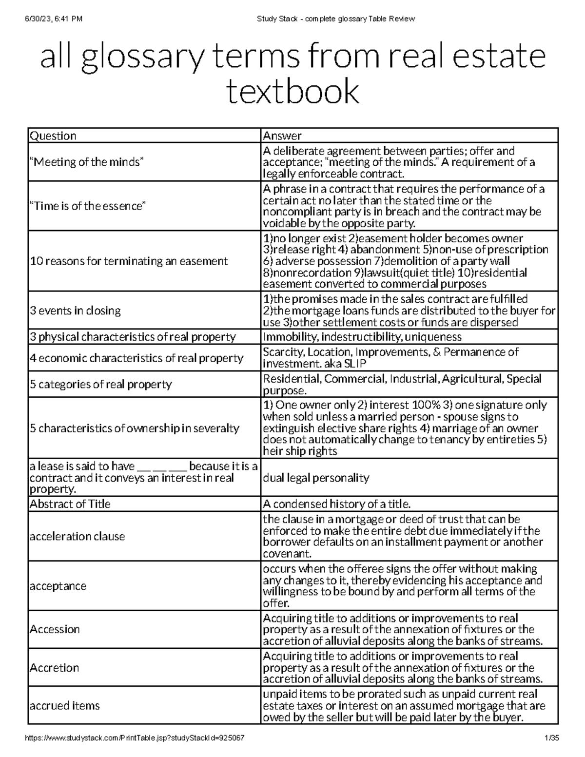 Study Stack - complete glossary Table Review - all glossary terms from ...