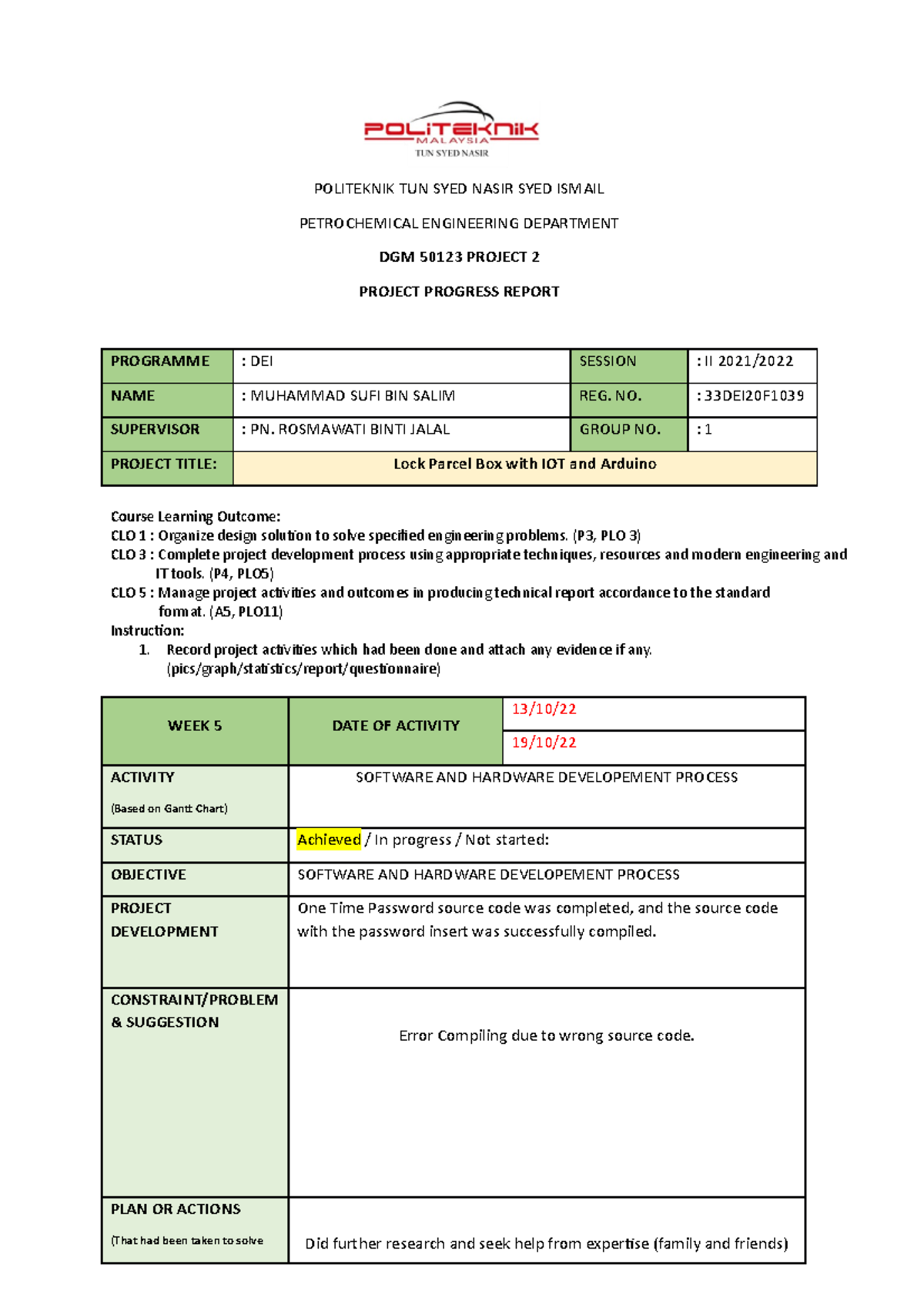 PG7 - PROJECT 2SS - POLITEKNIK TUN SYED NASIR SYED ISMAIL PETROCHEMICAL ...