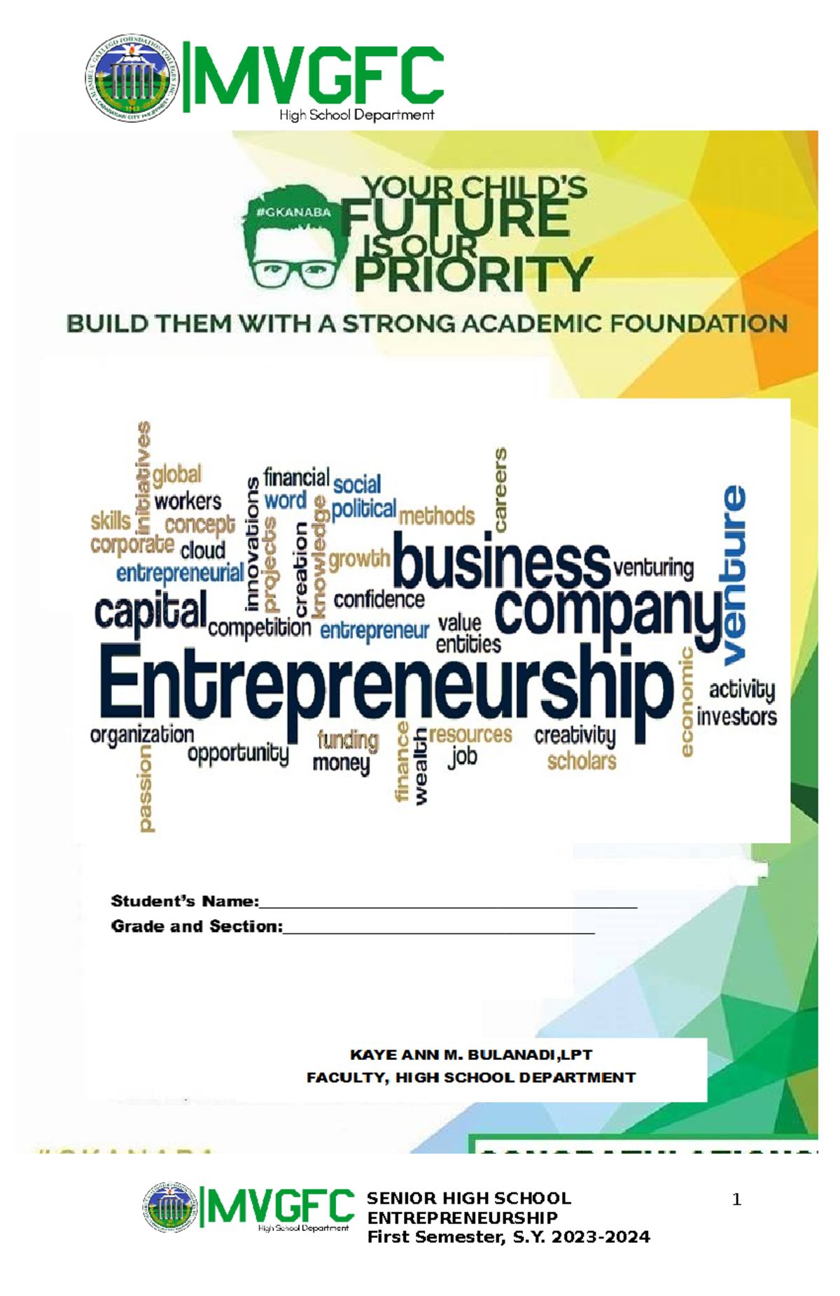 Entrepreneurship- Module - SENIOR HIGH SCHOOL 1 ENTREPRENEURSHIP VISION ...