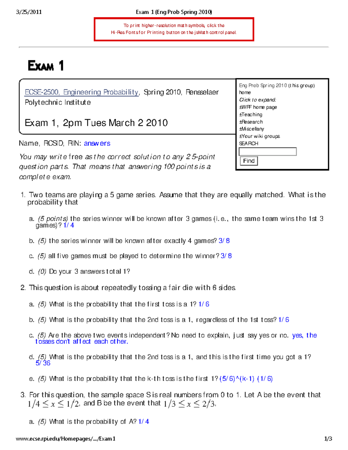 Exam 1 Eng Prob Spring 2010 - Eng Pr ob Spr ing 2010 (t his gr oup) home Cl ick t o expand: ±WRF ...