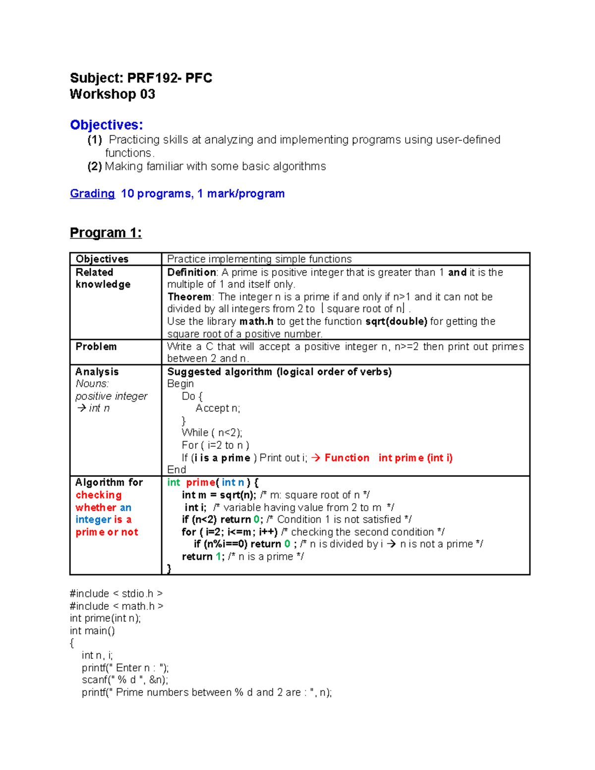 PFC-Workshop 03-2015 - okk - Subject: PRF192- PFC Workshop 03 ...