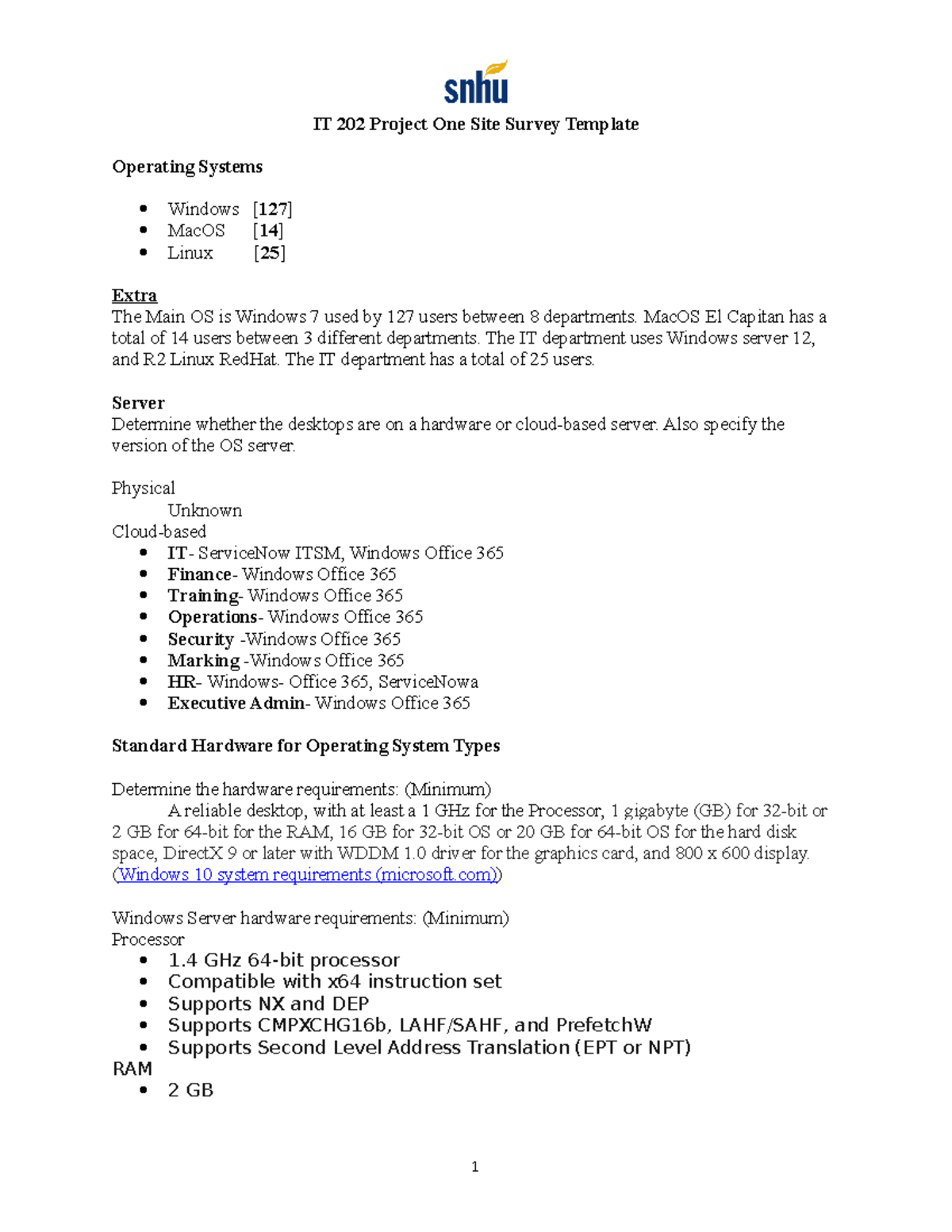 IT 202 Project One Site Survey Template - IT 202 Project One Site ...