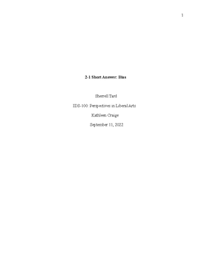 Revised IDS-100 2-1 short answer - When I sat and thought about a ...
