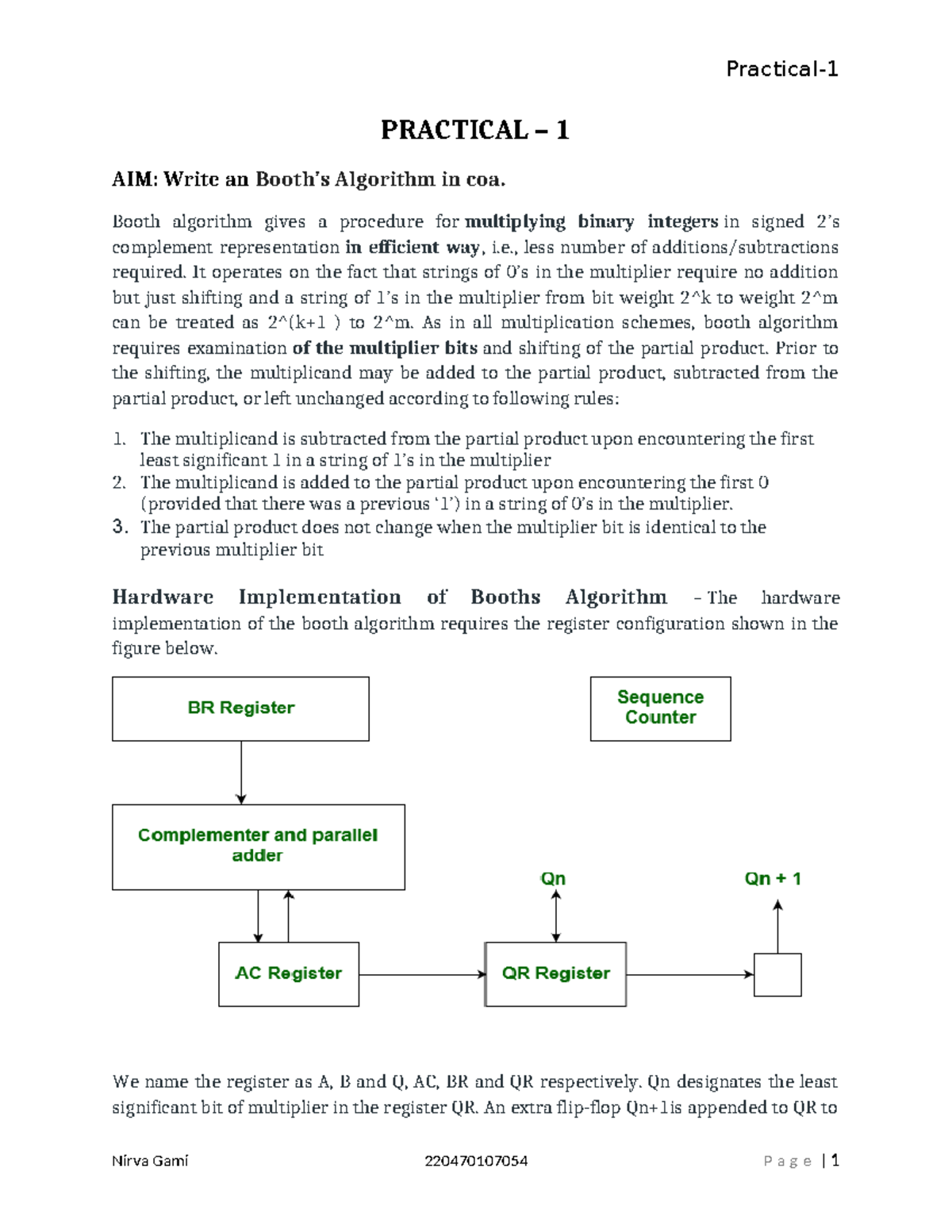 Practical-1 coa - COA - PRACTICAL – 1 AIM: Write an Booth’s Algorithm in coa. Booth algorithm ...