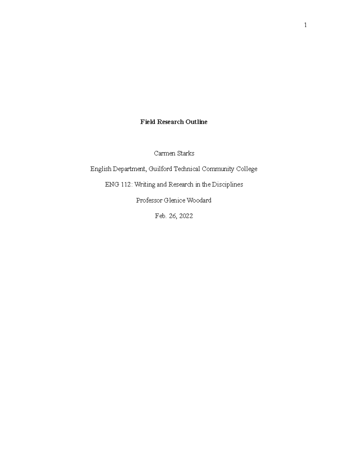 Field Research Outline - Field Research Outline Carmen Starks English ...