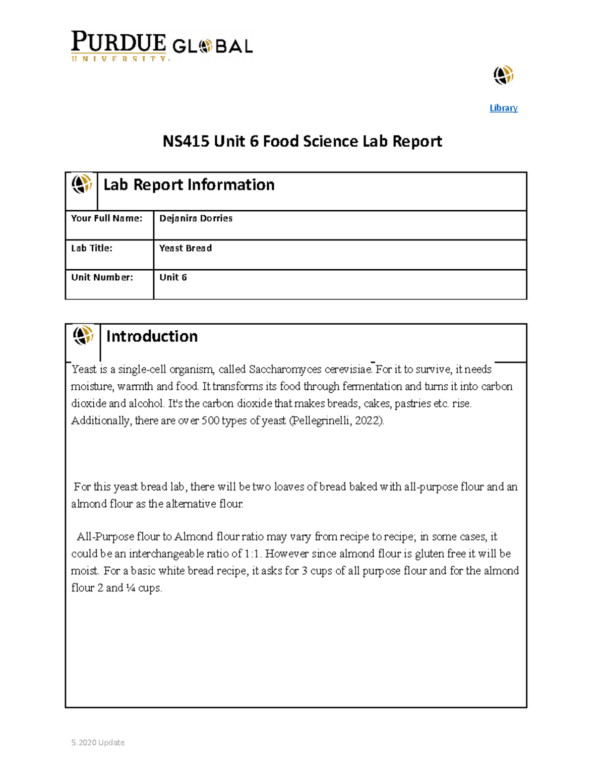 Unit6 Food Science Lab Report Template DD - Library NS415 Unit 6 Food ...