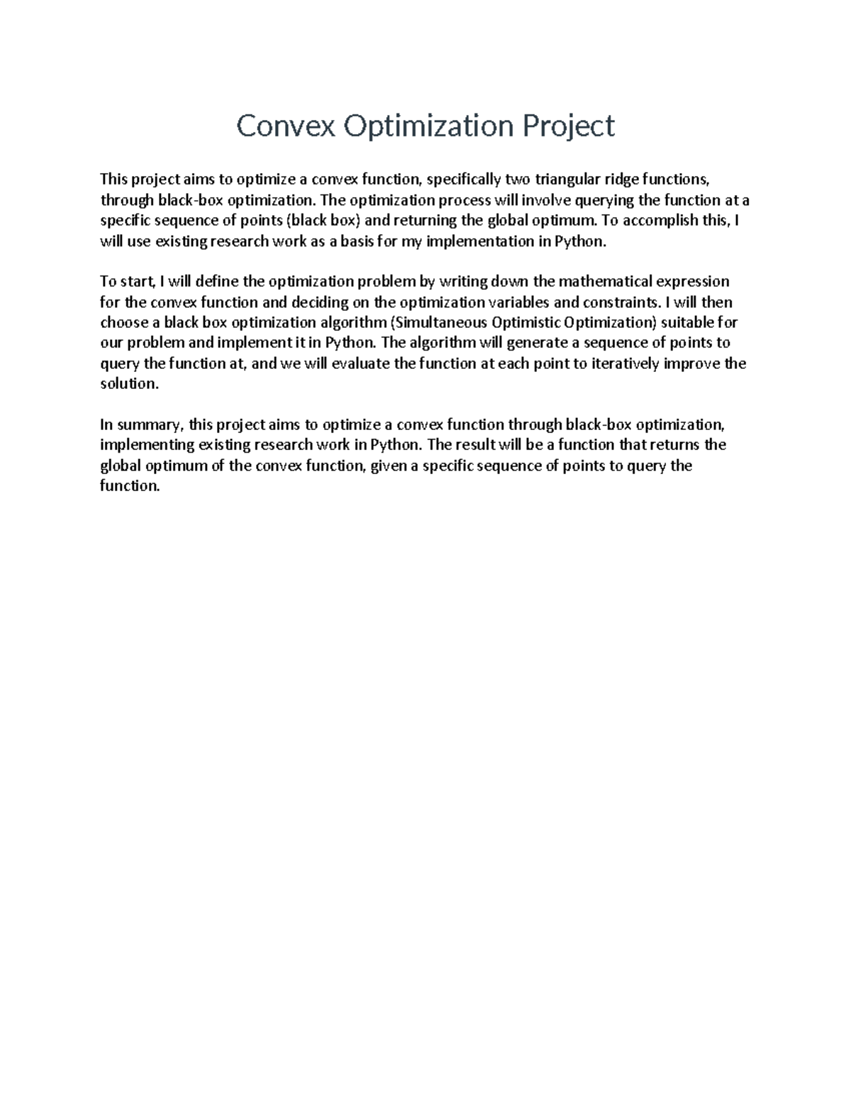 Convex Optimization Project - The optimization process will involve ...