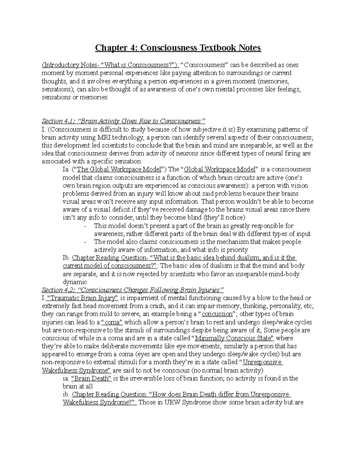 Psych 9A- Consciousness Notes (CH - Chapter 4: Consciousness Textbook ...