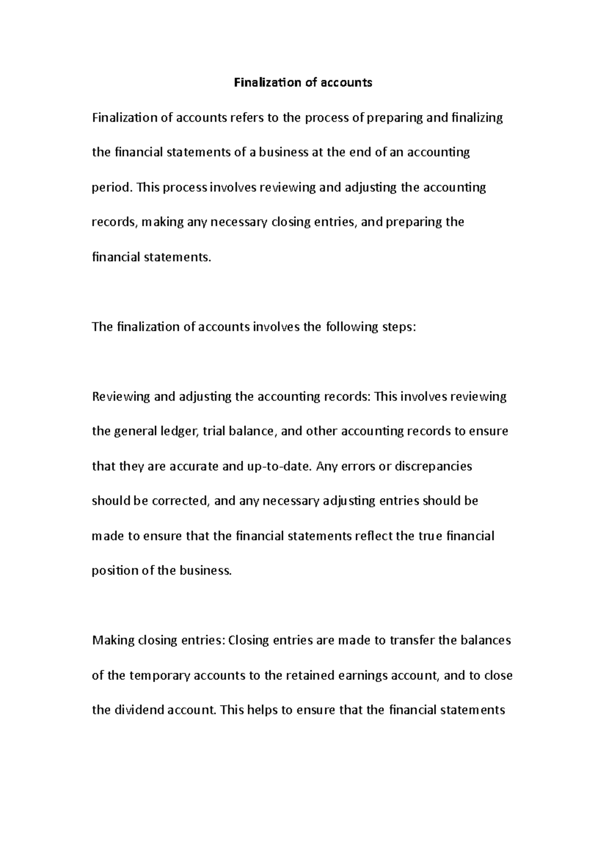 Finalization of accounts - Finalization of accounts Finalization of ...