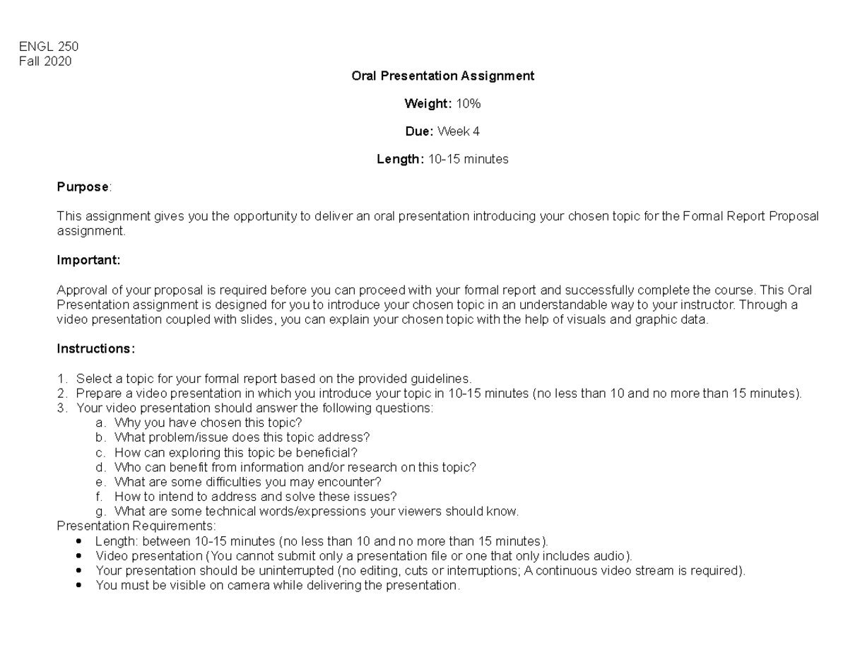 F2022 Oral Presentation - ENGL 250 Fall 2020 Oral Presentation ...