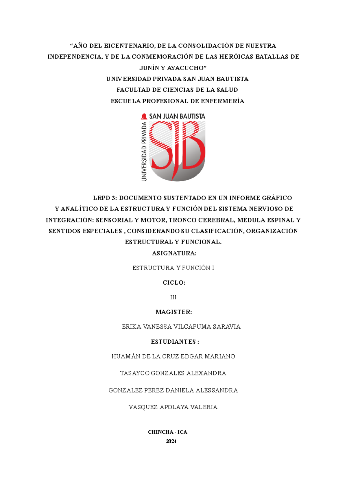 LRPD 3- Estructura - lectura - “AÑO DEL BICENTENARIO, DE LA ...