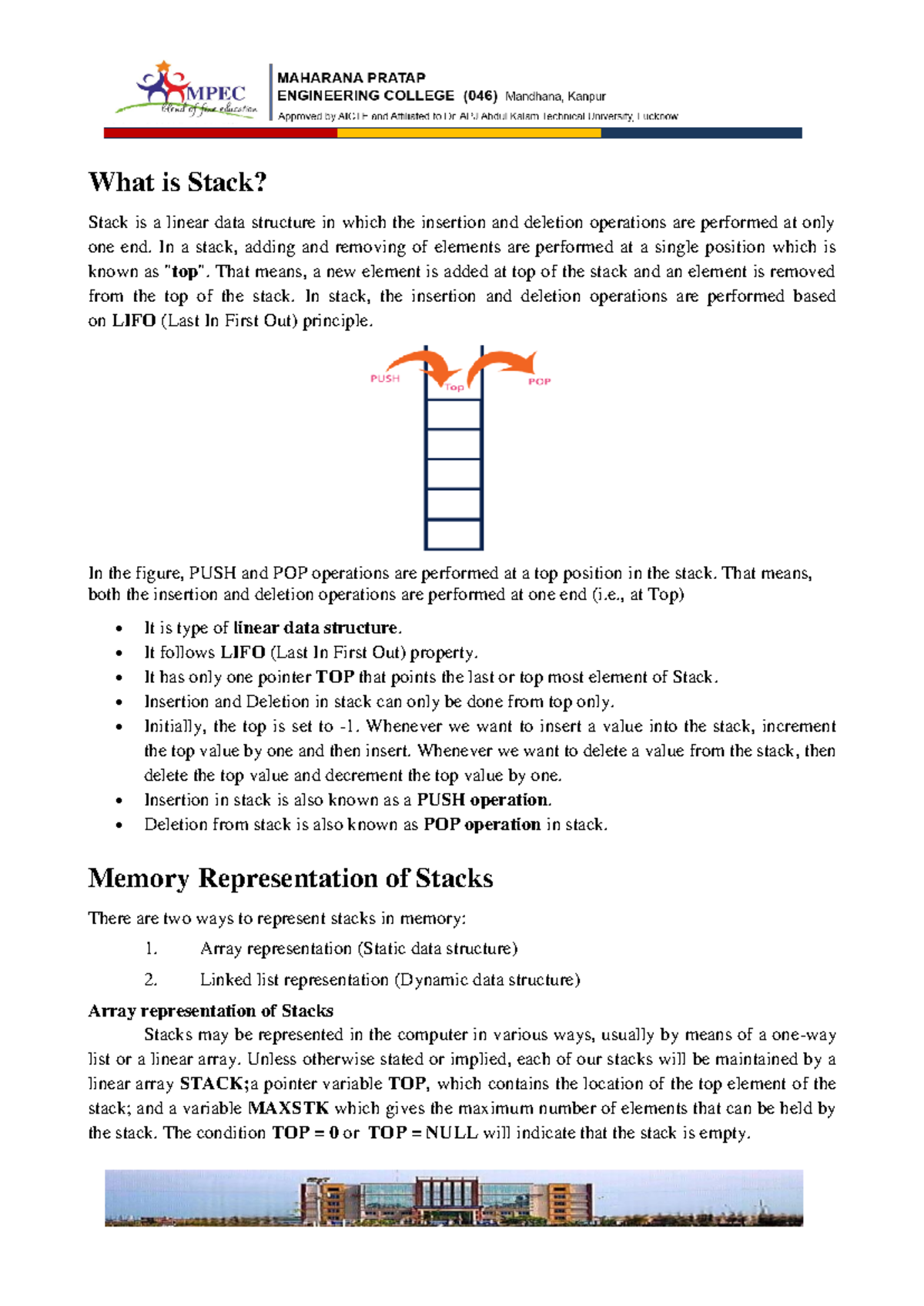 Unit 2 BCS301 (Stack & Queue) - What is Stack? Stack is a linear data ...