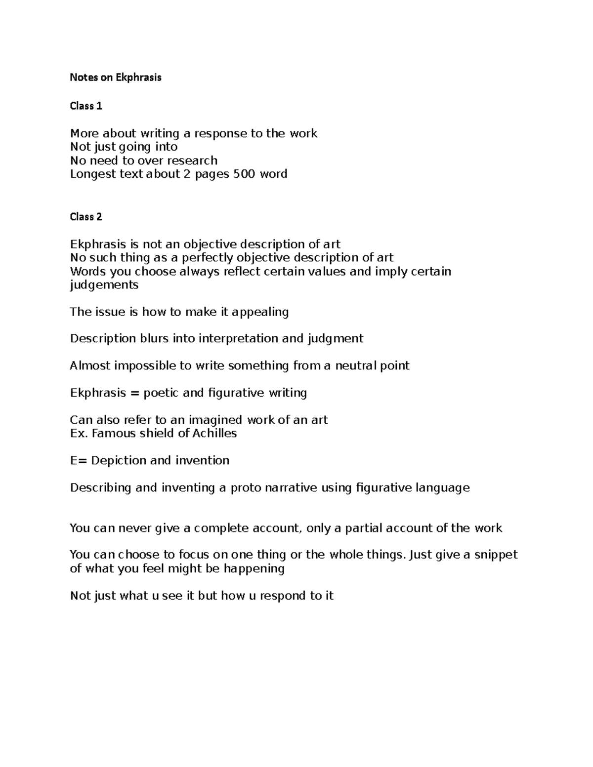 Notes on Ekphrasis class - Notes on Ekphrasis Class 1 More about ...