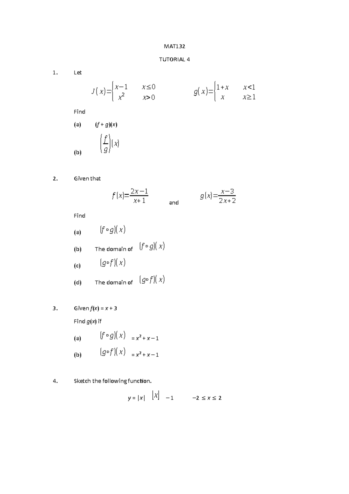 Tutorial 4 - Practice questions for chapter 4 - MAT TUTORIAL 4 Let J ...