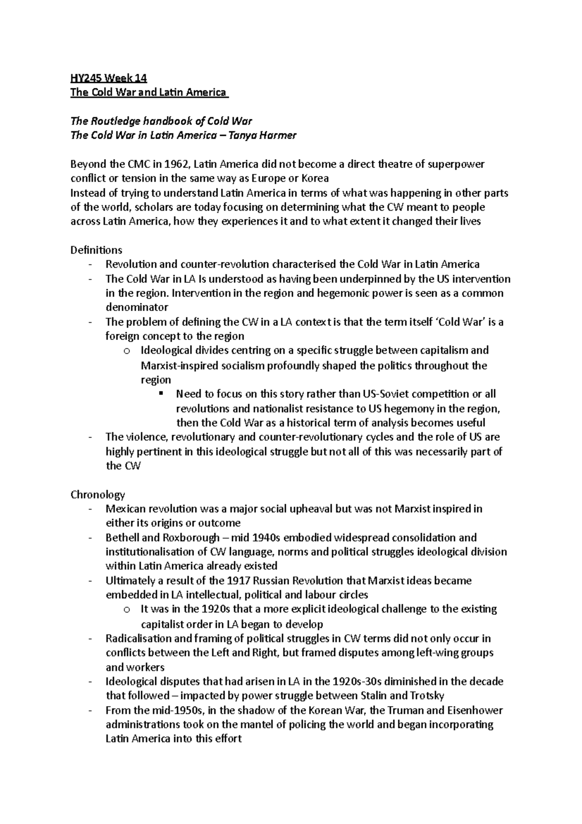 14. Latin America - WEEK 14 ESSENTIAL READINGS - HY245 Week 14 The Cold ...