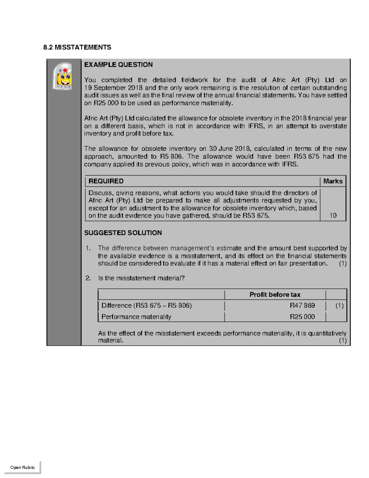 8.2 Misstatements Example Question - 8 MISSTATEMENTS EXAMPLE QUESTION ...