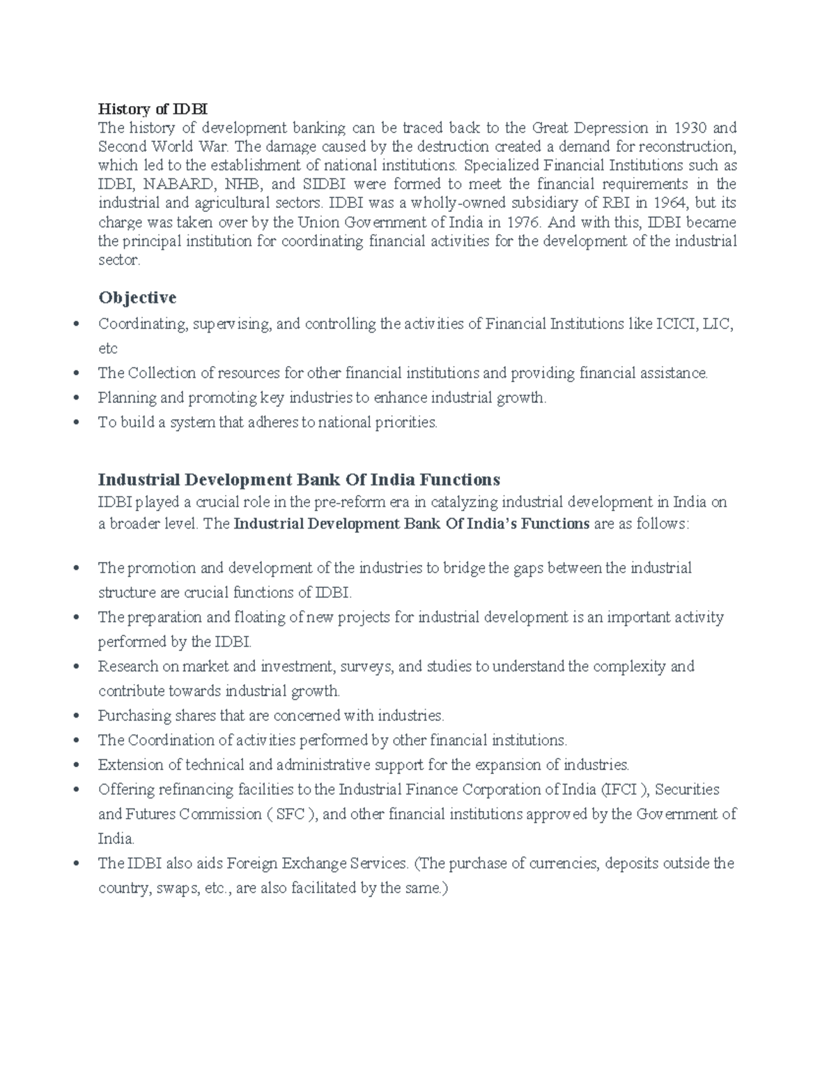 History of IDBI - ..... - History of IDBI The history of development ...