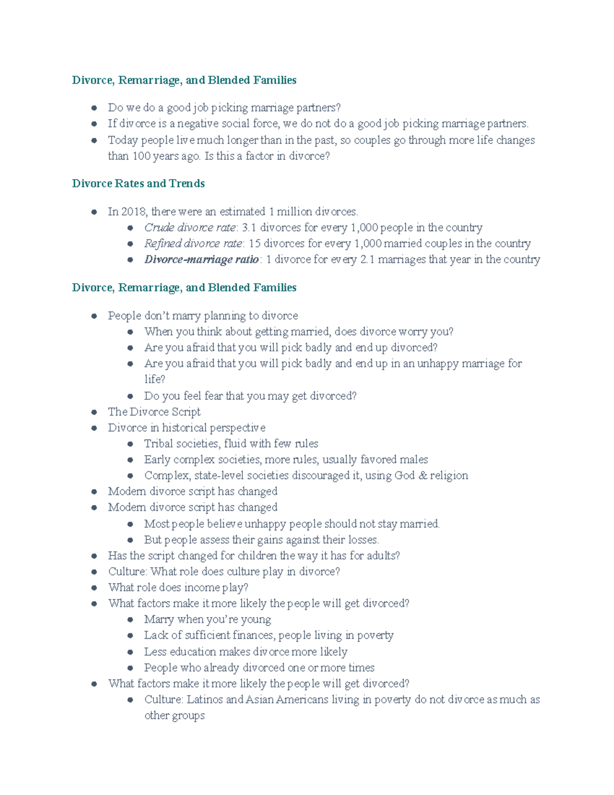10 SOC Notes - Divorce, Remarriage, and Blended Families Do we do a ...
