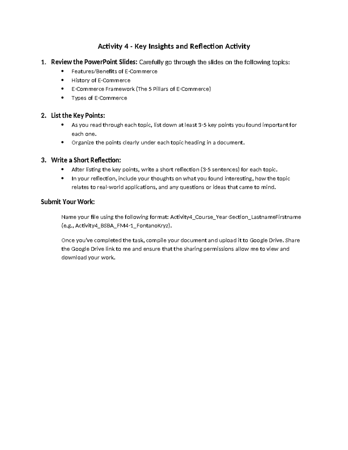 Activity-4 - N/A - Activity 4 - Key Insights and Reflection Activity 1 ...