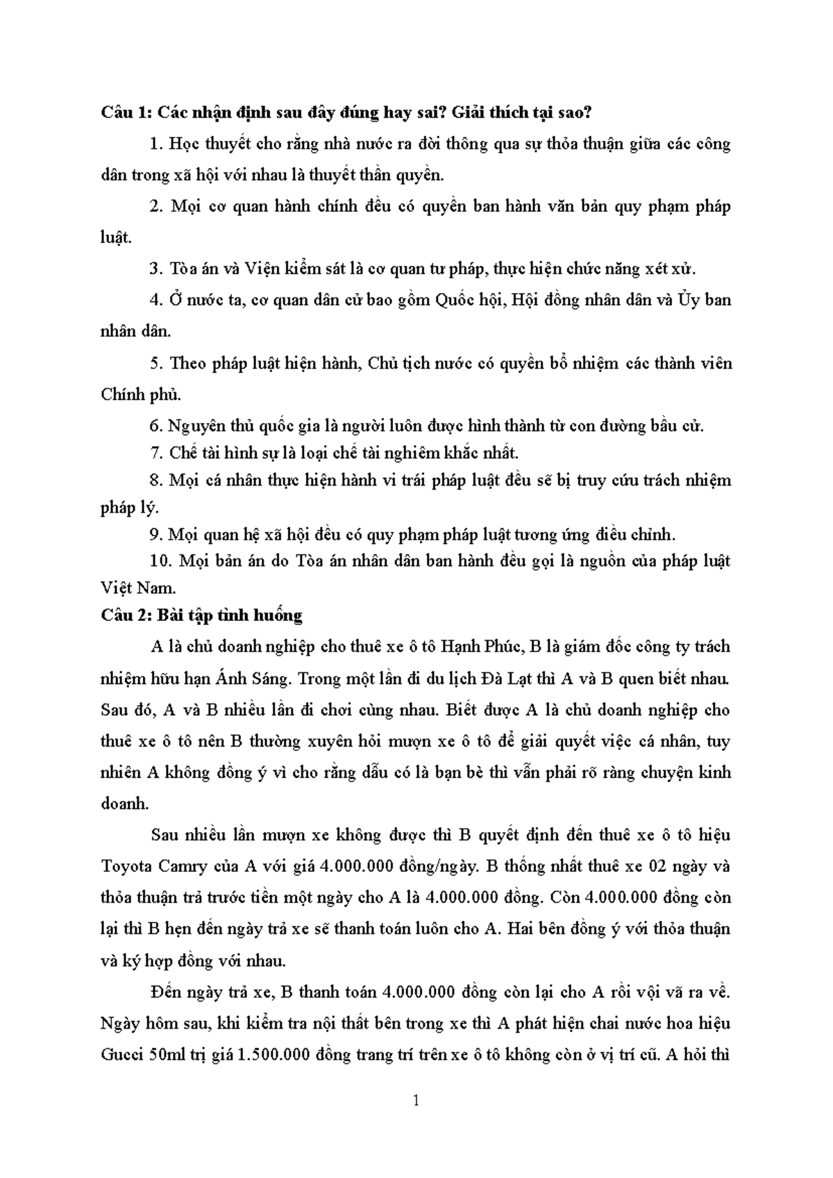 Ôn tập NMLH 2024 - ... - Câu 1: Các nhận định sau đây đúng hay sai? Giải thích tại sao? 1. Học ...