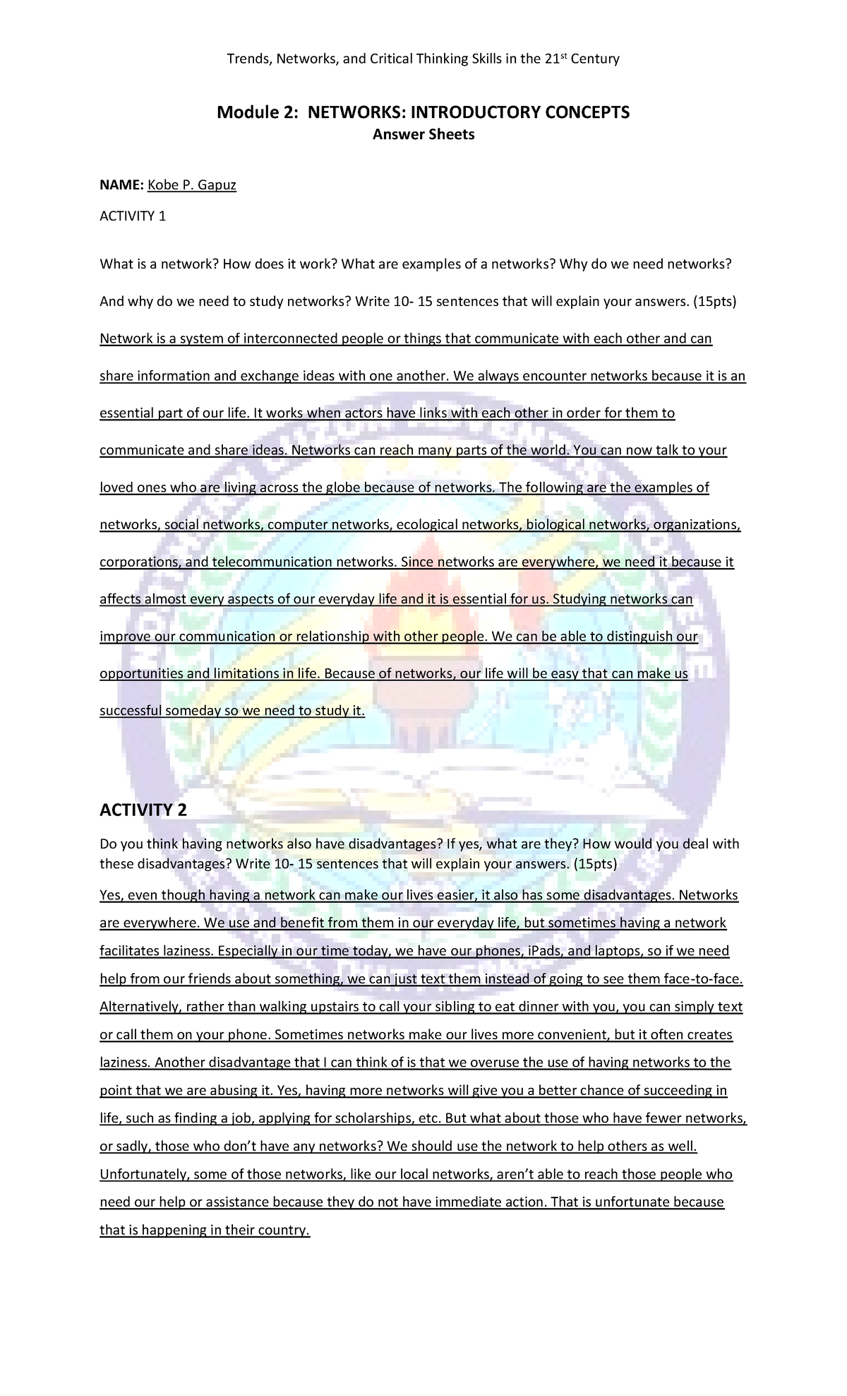 Trends Network 21st Century - M2 Assessments - Trends, Networks, and ...