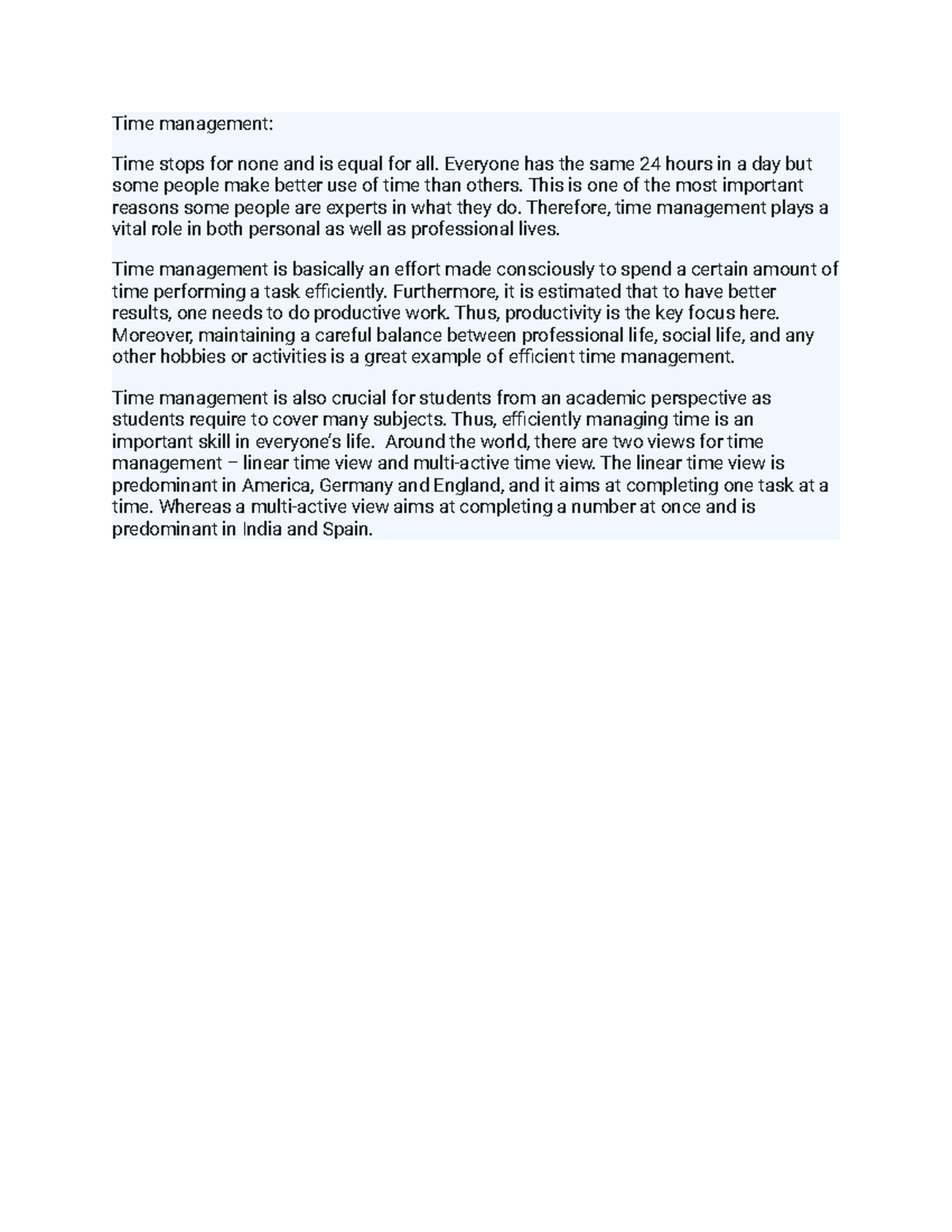 Time management - essay - Time management: Time stops for none and is ...