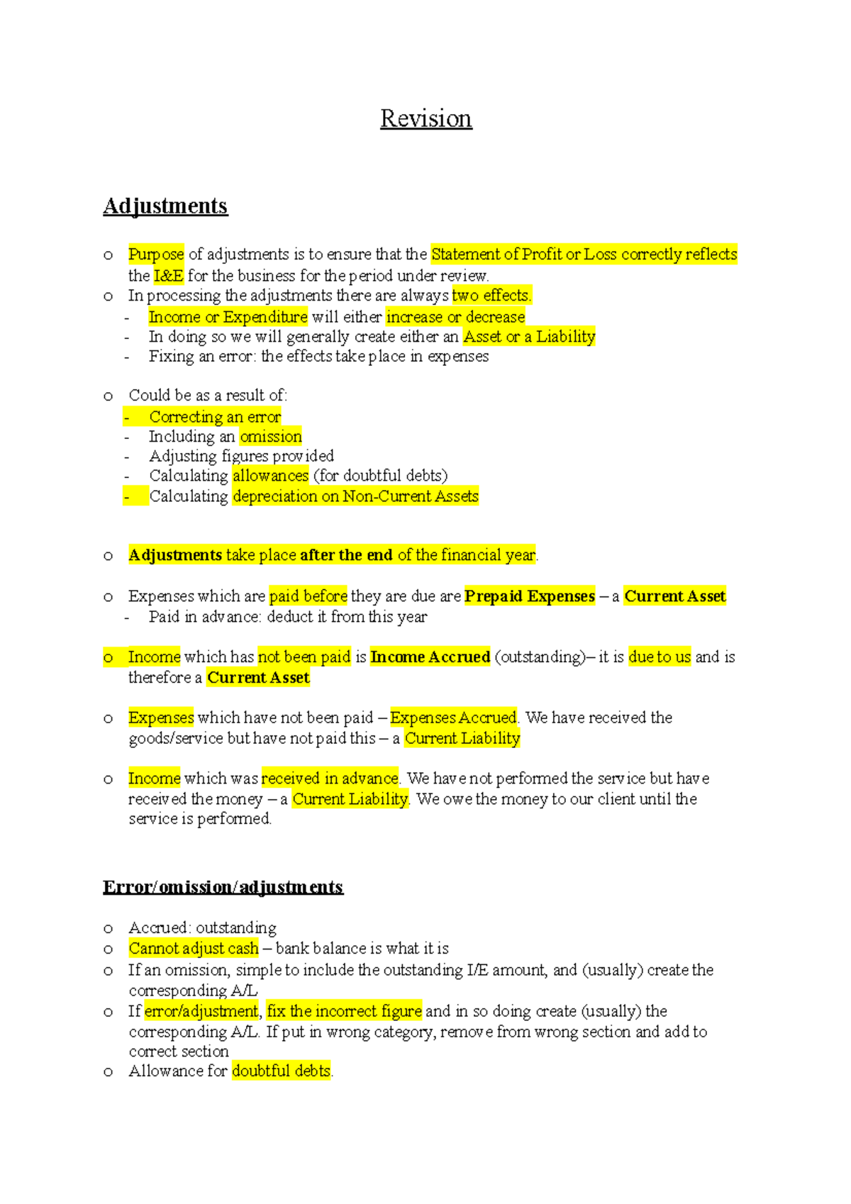 Revision - A combination of the lecture notes and textbook information ...