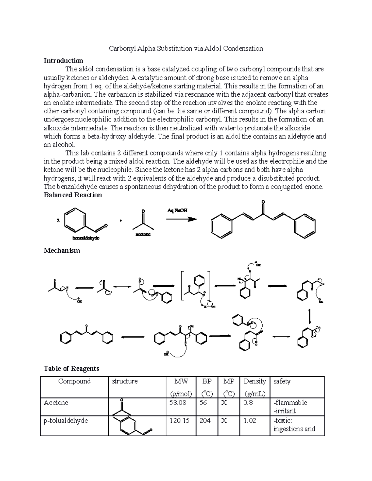 2212 Lab 9 - Carbonyl Alpha Substitution via Aldol Condensation ...