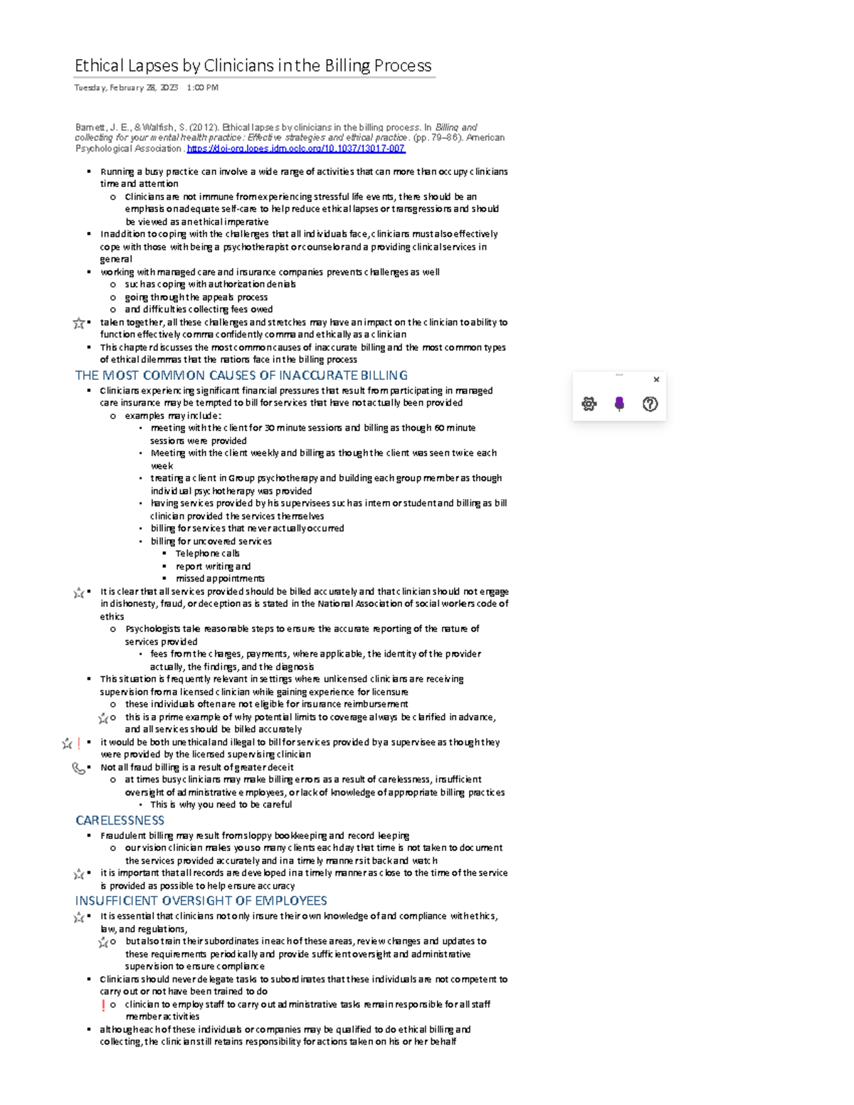 Ethics of Behavioral health science ethical lapses in the biliing ...