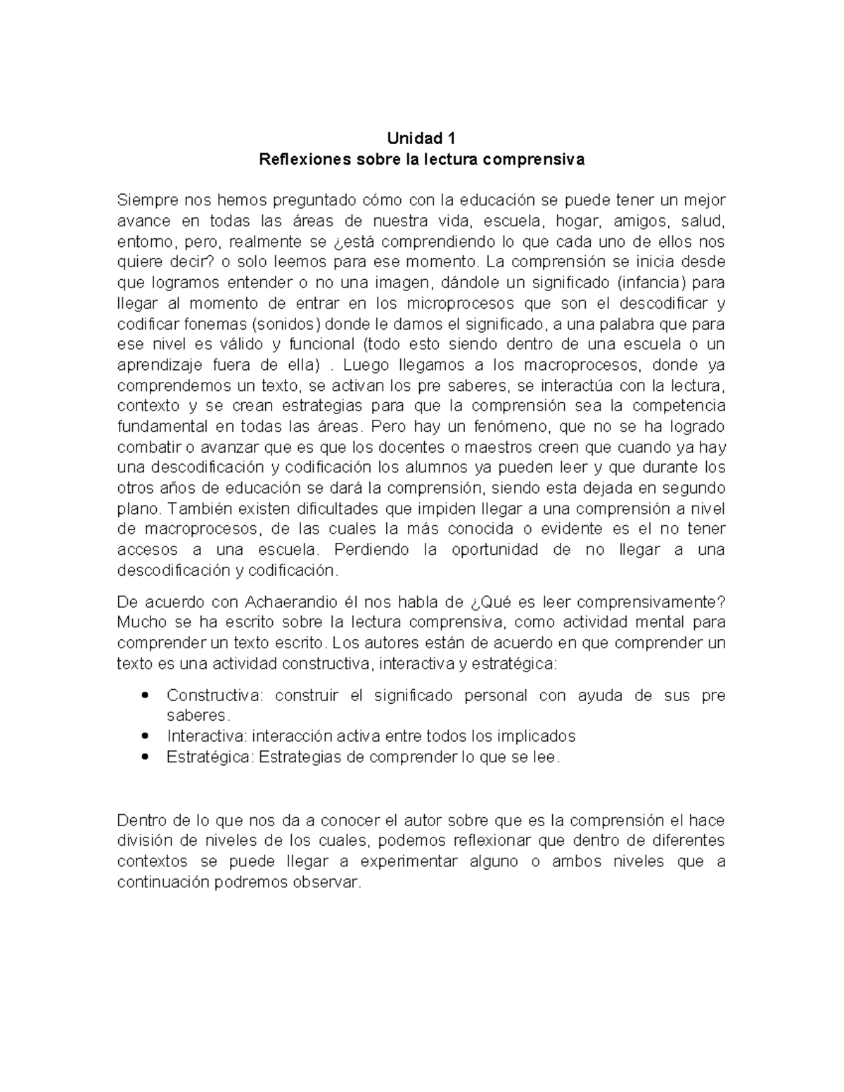 Lectura comprensiva - Resumen Comunicacion y Lenguaje - Unidad 1 Reflexiones sobre la lectura ...