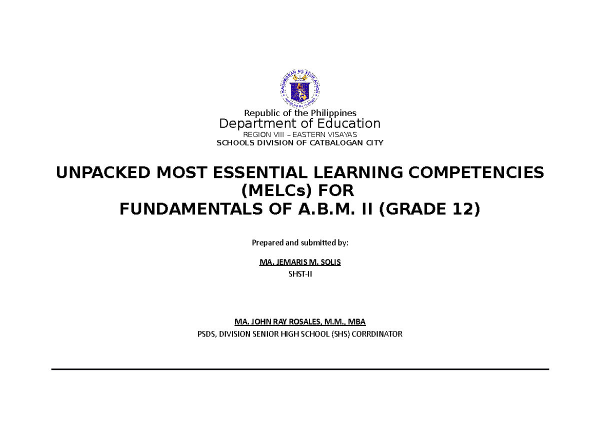 Unpacked MELC FABM II G12 ABM M Solis Cnchs - Republic of the ...