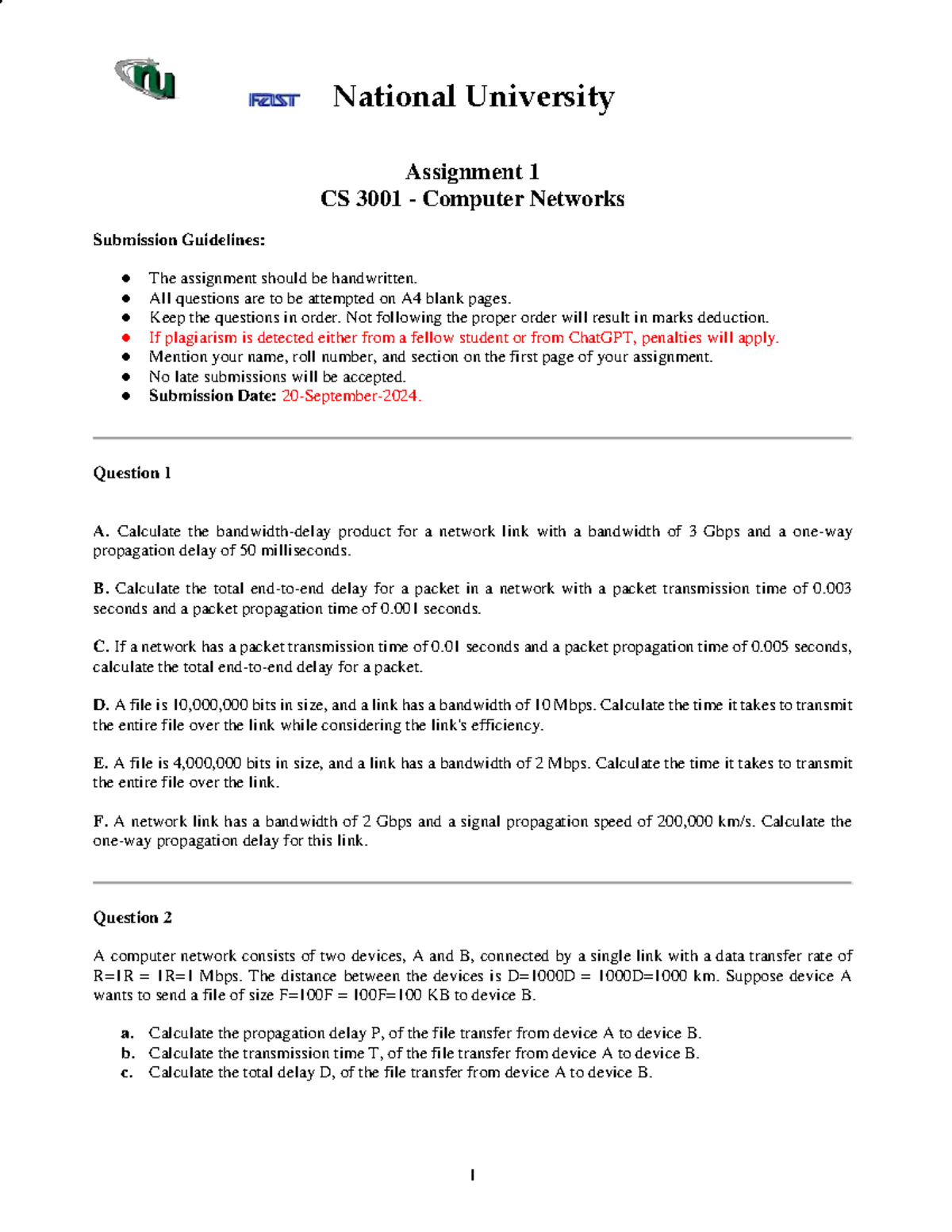 Assignment 1 - National University O f C o m p u t e r & E m e r g i n ...