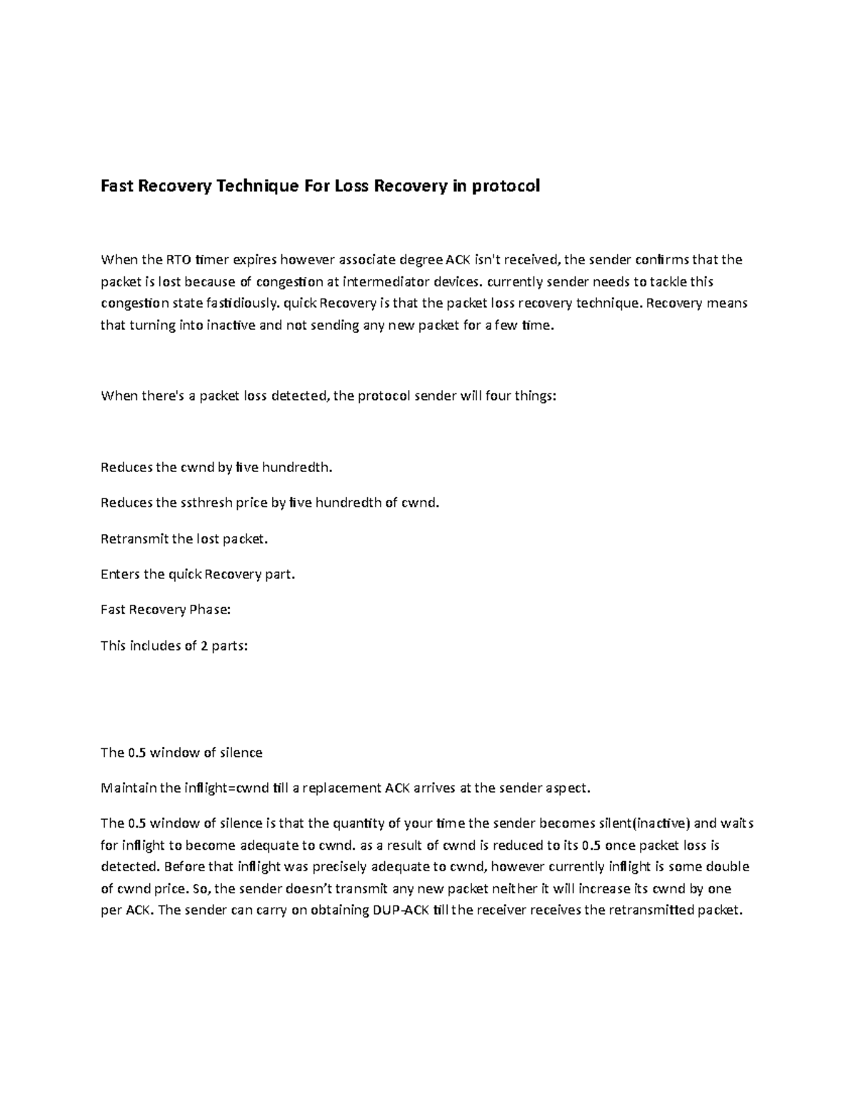 Fast Recovery Technique For Loss Recovery in protocol - currently ...