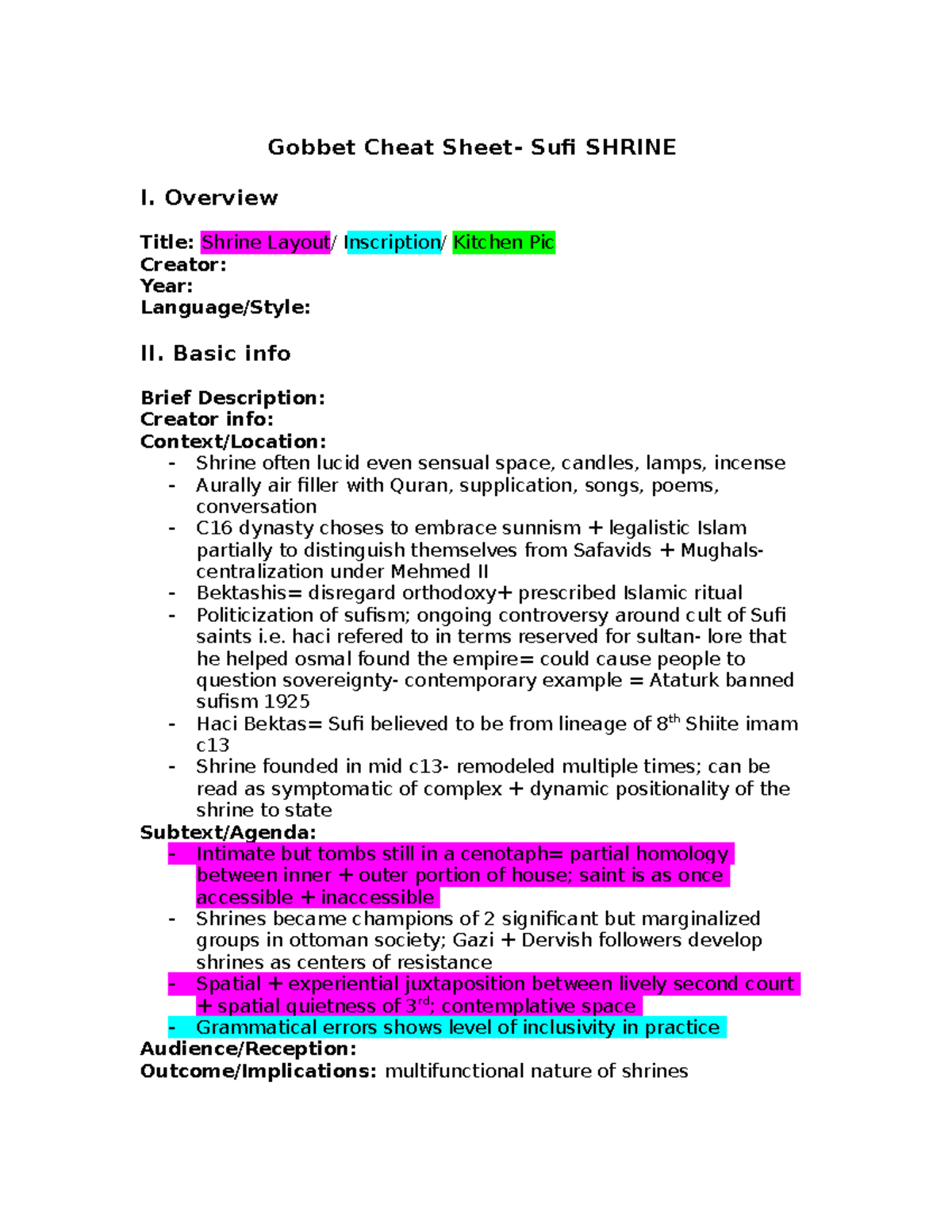 Gobbets- SUFI Shrine - topic summary - Gobbet Cheat Sheet- Sufi SHRINE ...