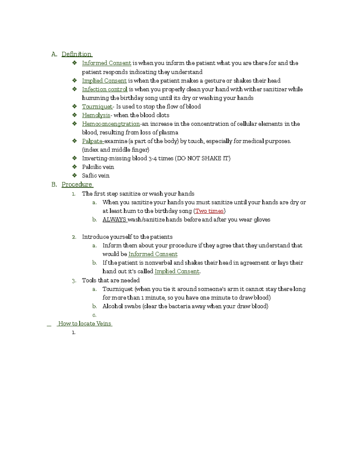 Psychology of phlebotomy - A. Definition Informed Consent is when you ...