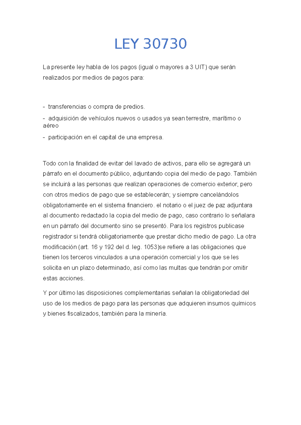 LEY 30730 - ley - LEY 30730 La presente ley habla de los pagos (igual o ...