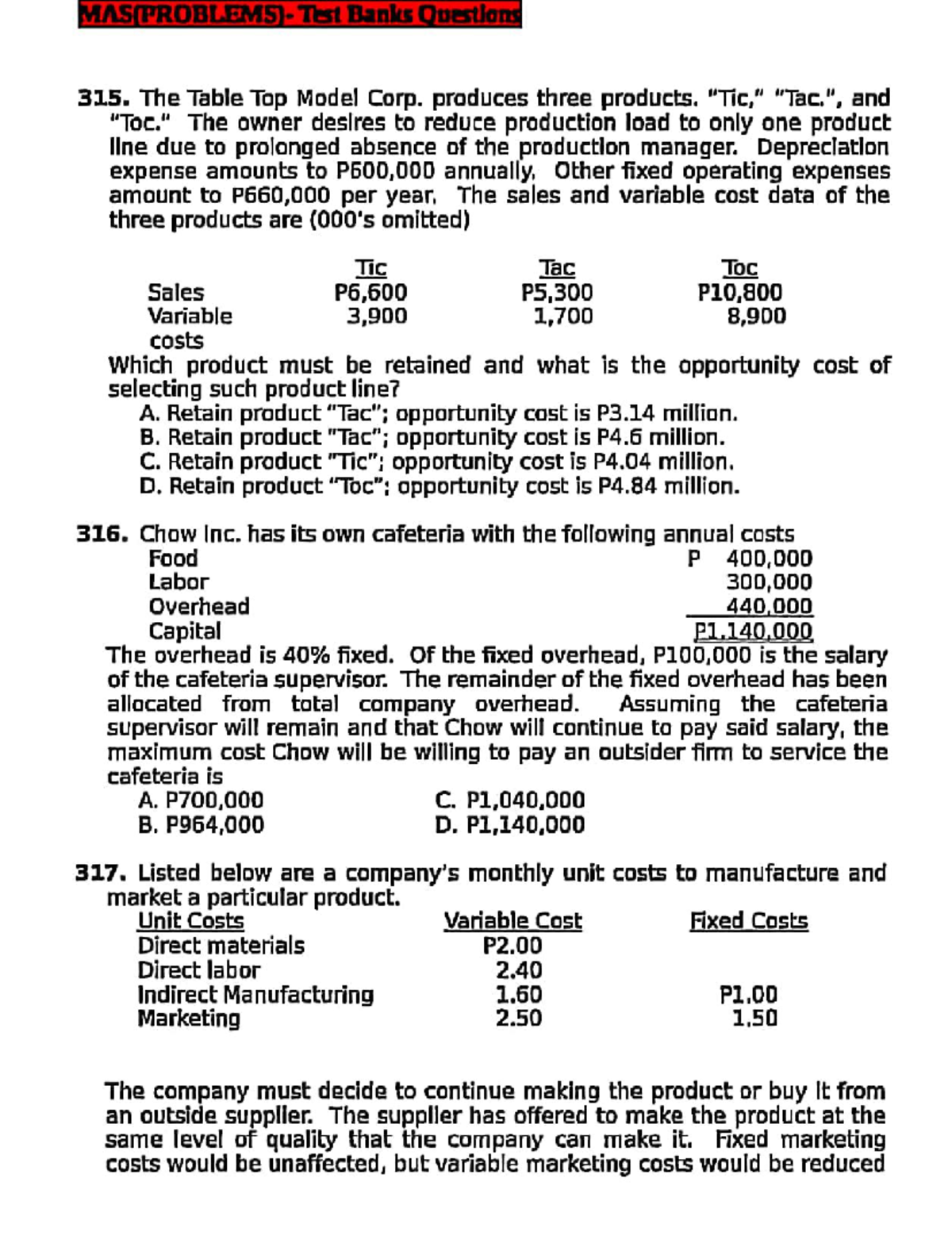 ACC731 117 - Shhshd - Test Banks Questions 315. The Table Top Model ...