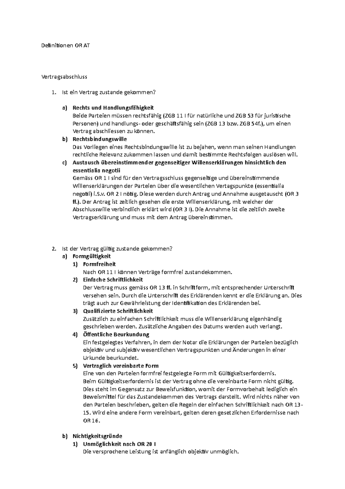 Obligationenrecht AT Schema - Strafrecht I - Universität Zürich - Studocu